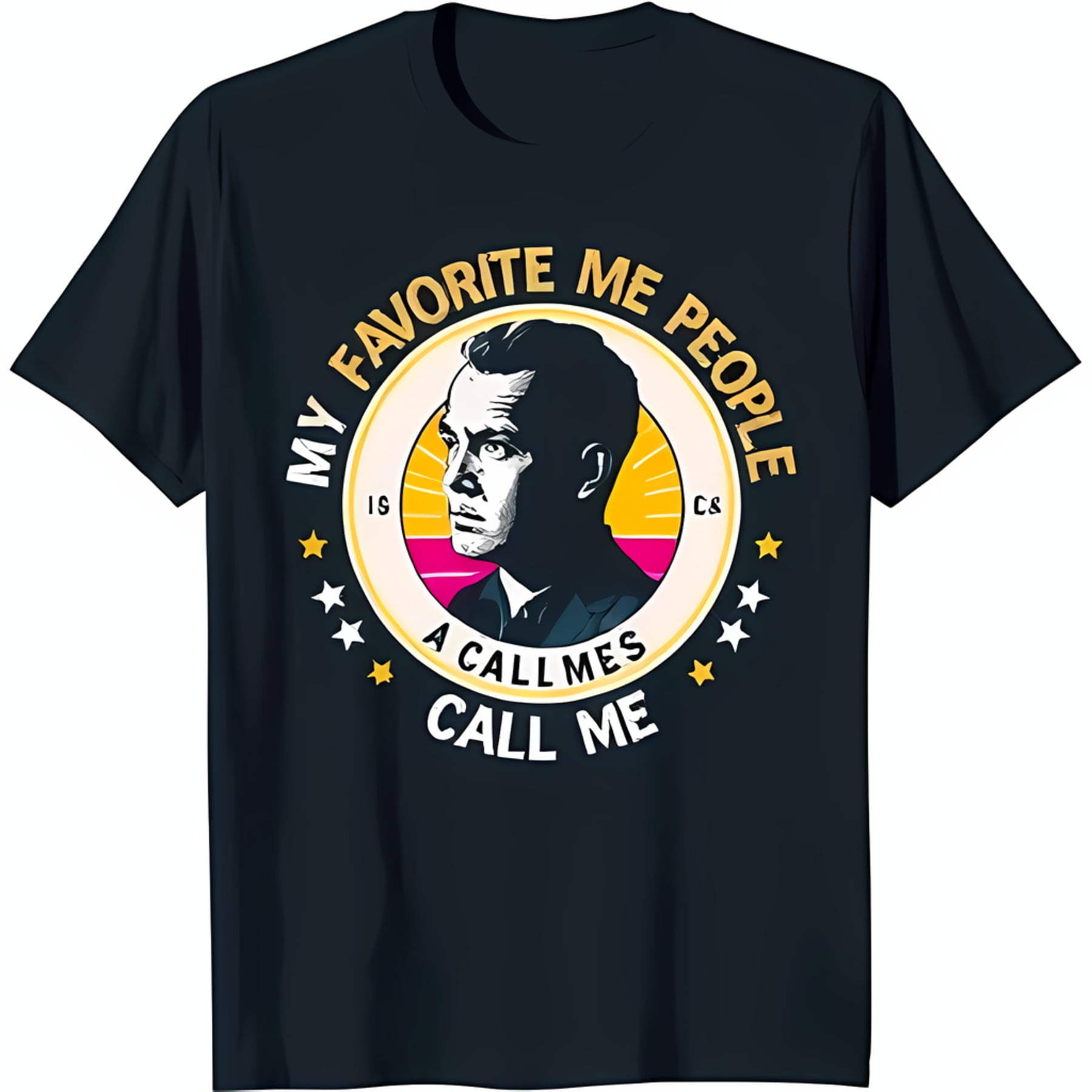 Black T-Shirt with 'My Favorite Me People' Graphic & Serious Man Design ...