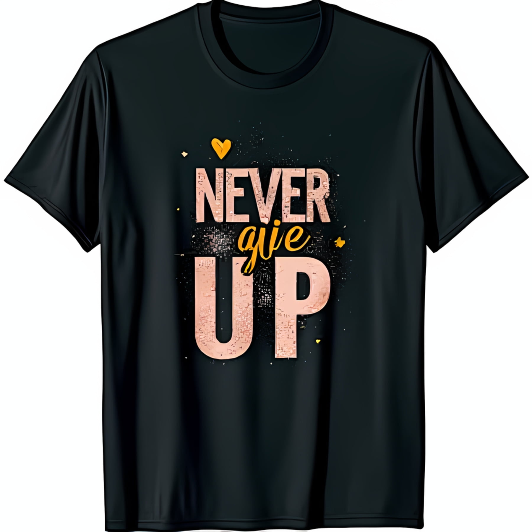 Black T-Shirt with NEVER Give UP in Rose Gold Glitter Inspiring Design ...