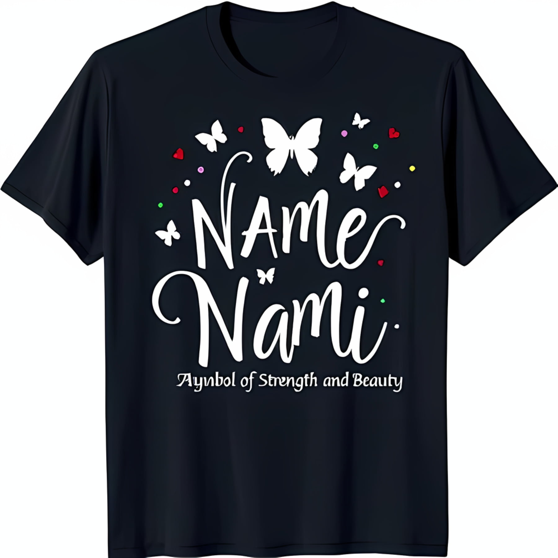 Black T-Shirt with 'Name Nami' Graphic Strength & Beauty Design with ...