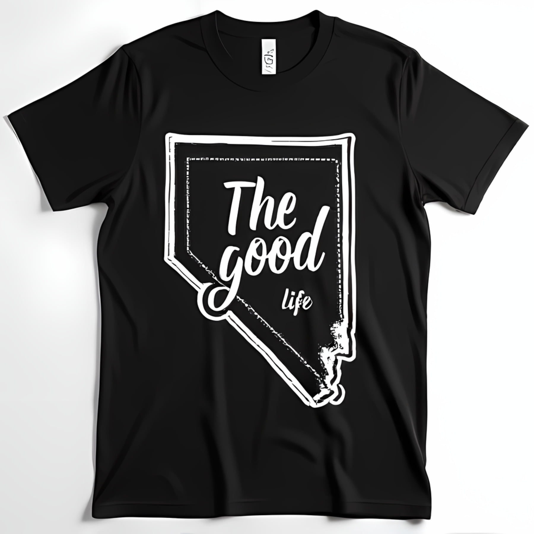 Black T-Shirt with Nevada Graphic Design The Good Life Chest Print ...