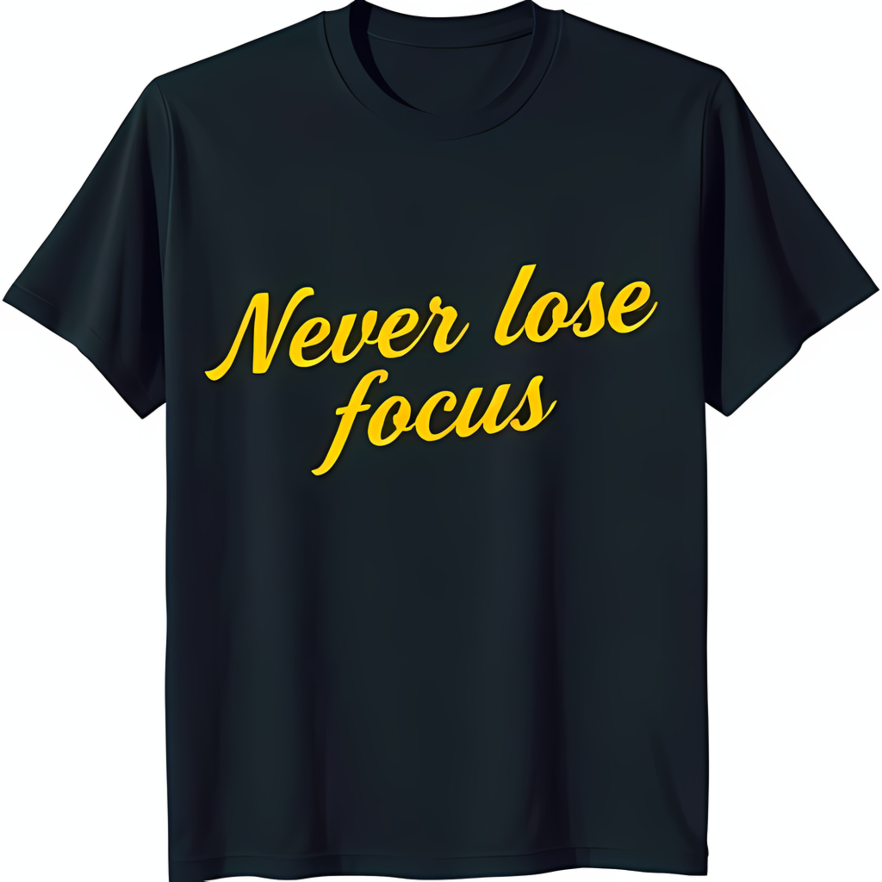 Black T-Shirt with 'Never Lose Focus' in Cursive Yellow Font - Walmart.com