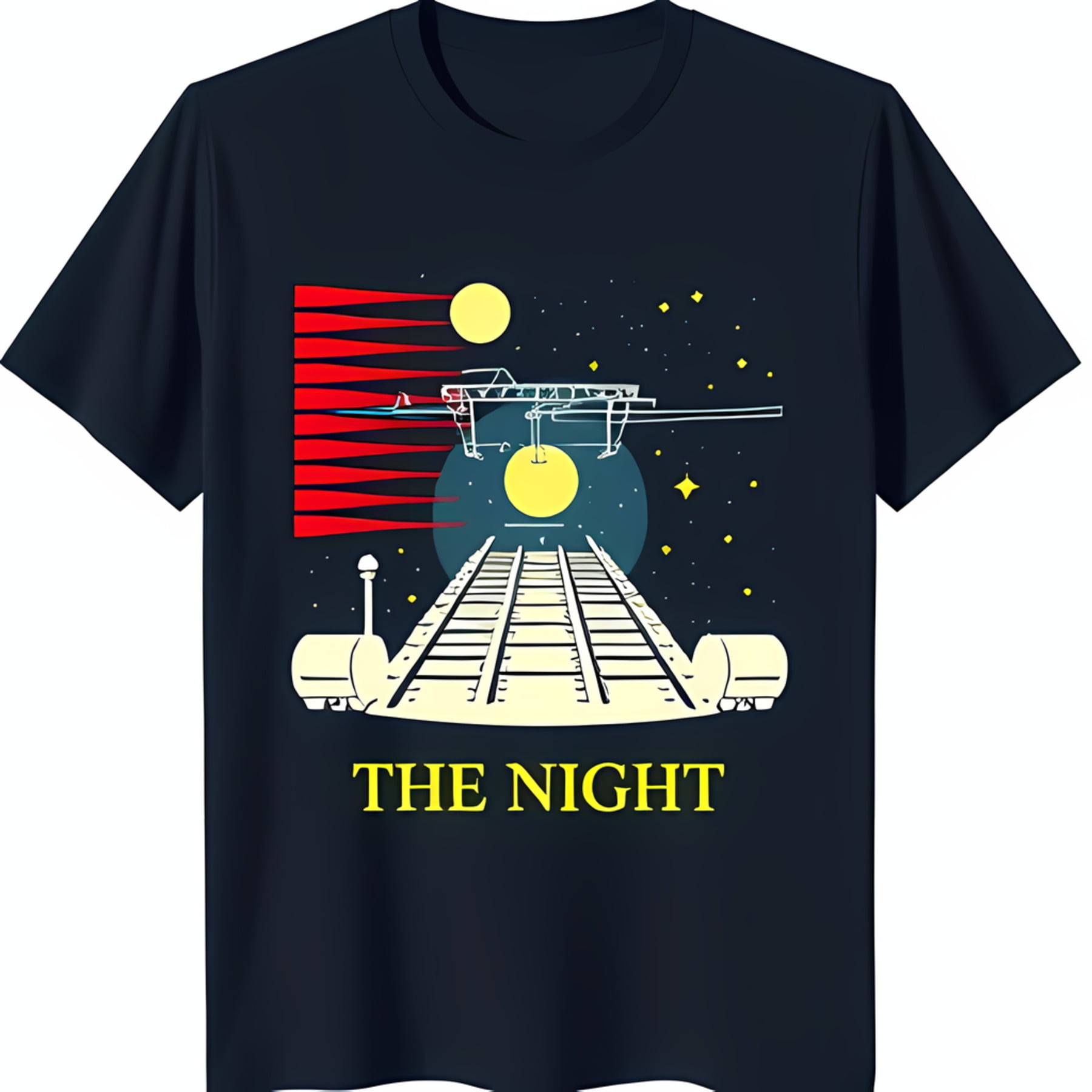 Black T-Shirt with Nighttime Scene Graphic Design & Stars - Walmart.com