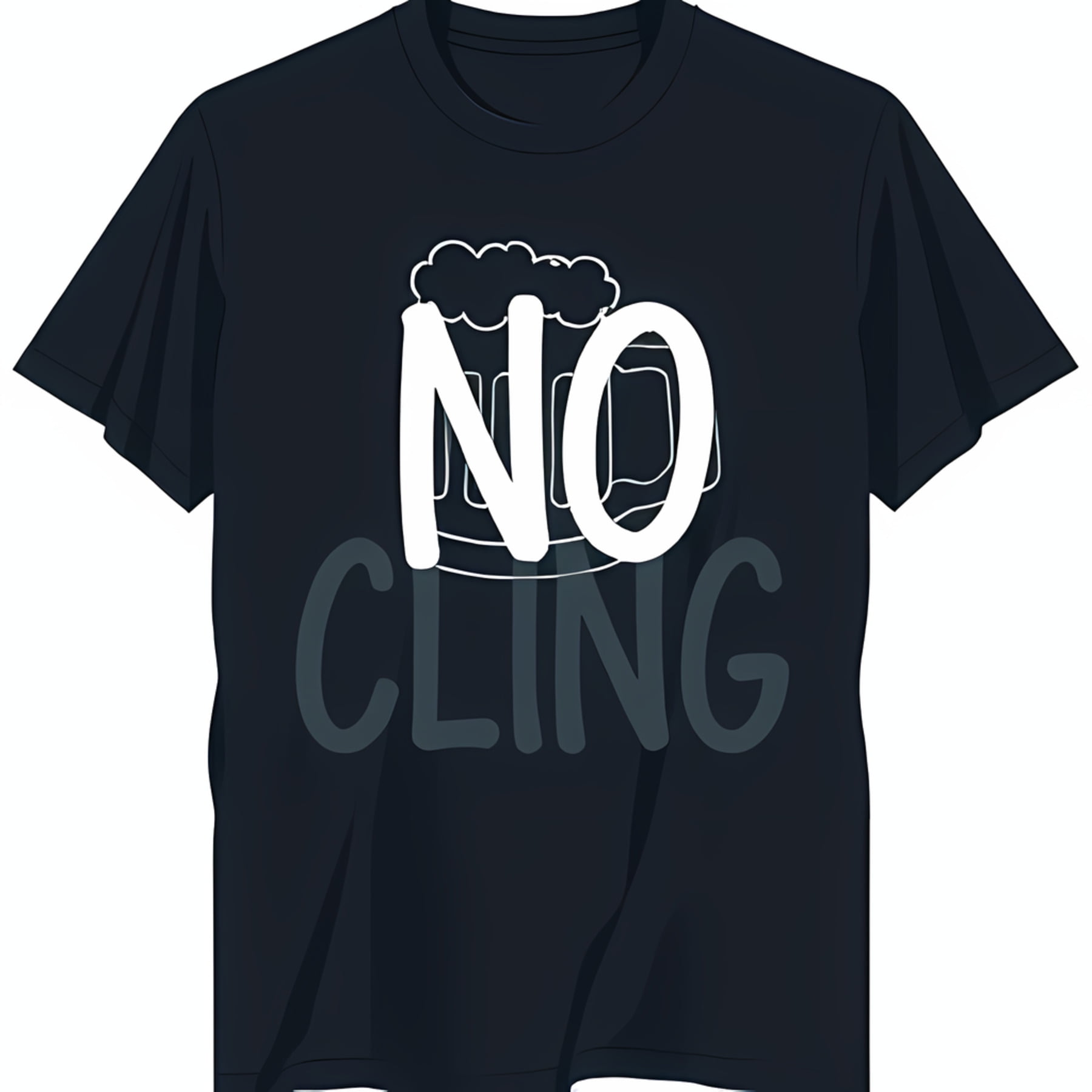 Black T-Shirt with 'No Cling' Graphic and Mug Design Fun Casual Wear ...