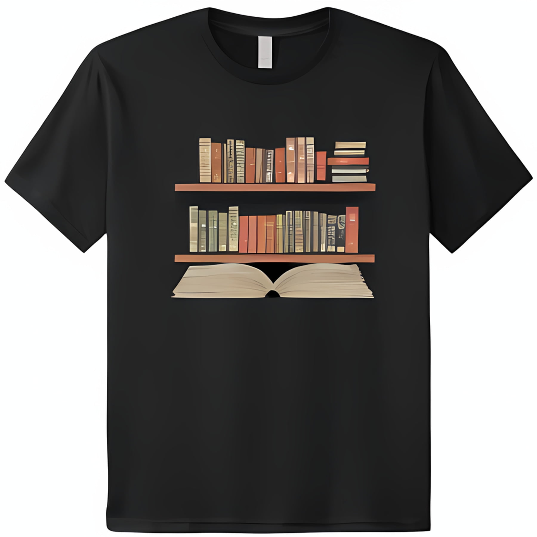Black T-Shirt with Open Book Graphic Artistic Bookshelf Design for Book ...