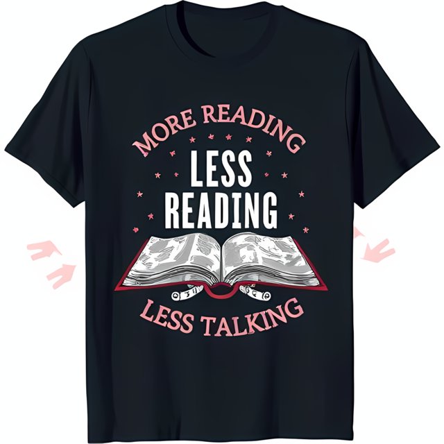 Black T-Shirt with Open Book Graphic 'Less Reading' & 'More Reading ...