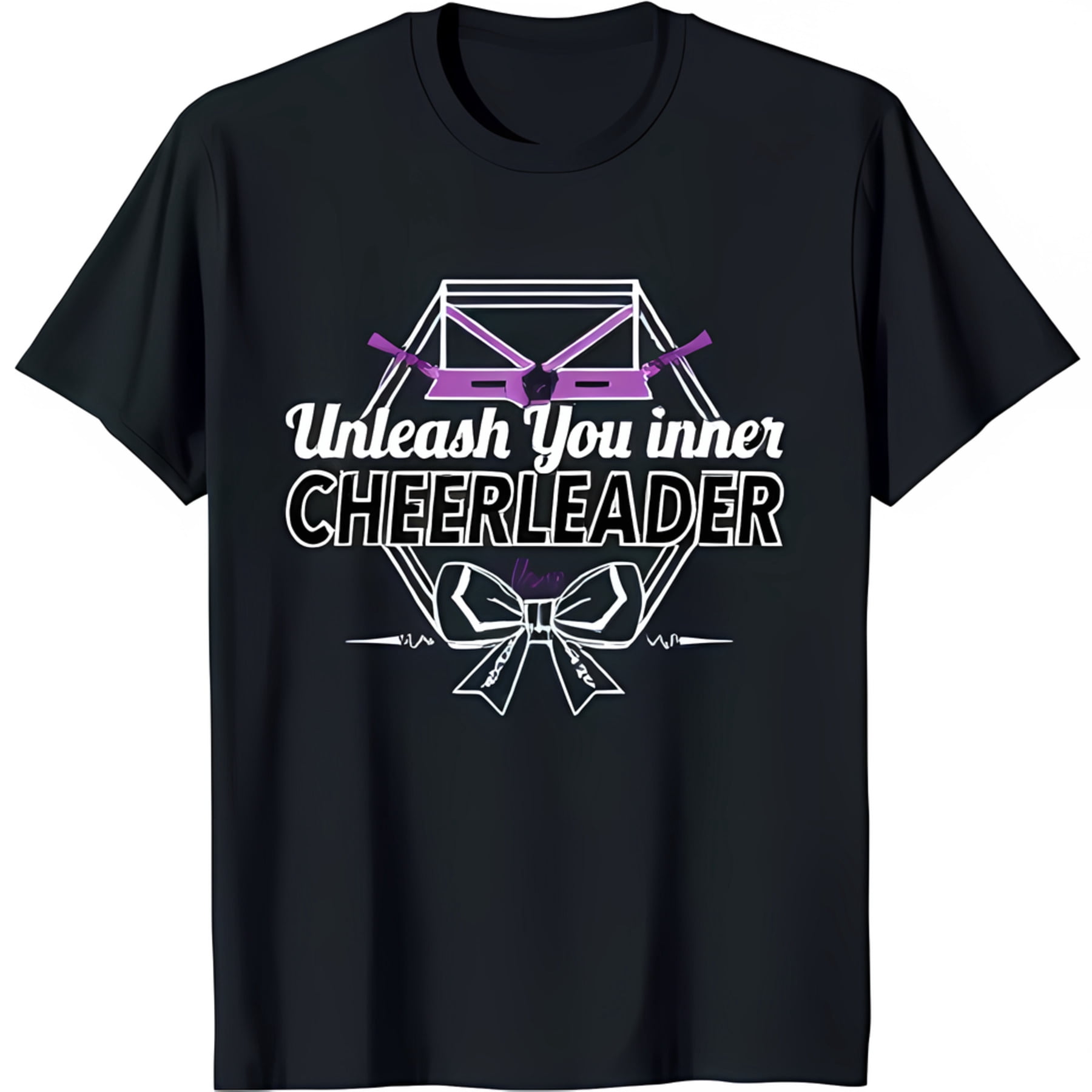 Black T-Shirt with Outline & Cheerleader Bow 'Unleash Your Inner ...