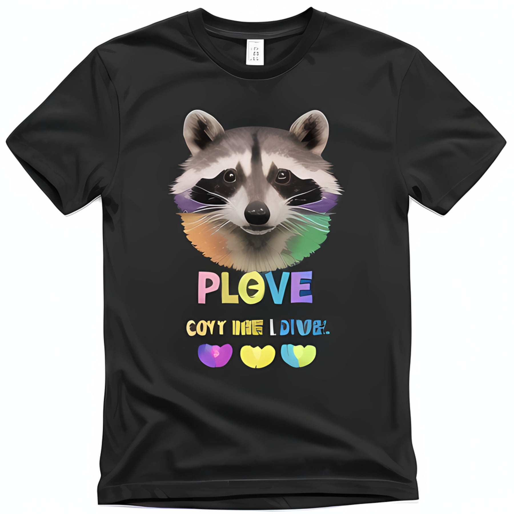 Black T-Shirt with 'PLOVE Addition' Text & Cute Face Design Rainbow ...