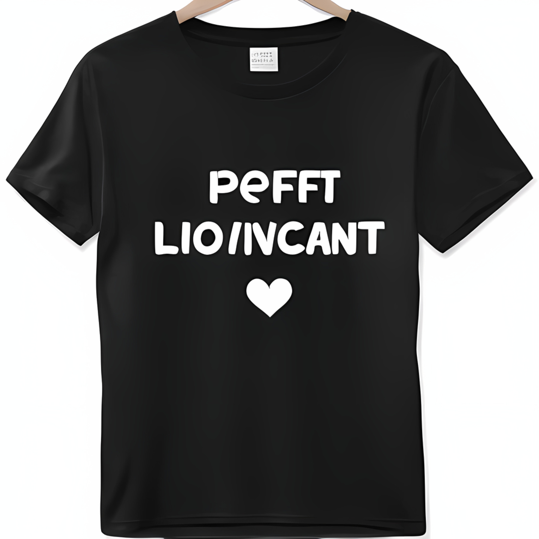 Black T-Shirt with 'POrug Vilou incant' Text Heart Symbol and Arrow ...
