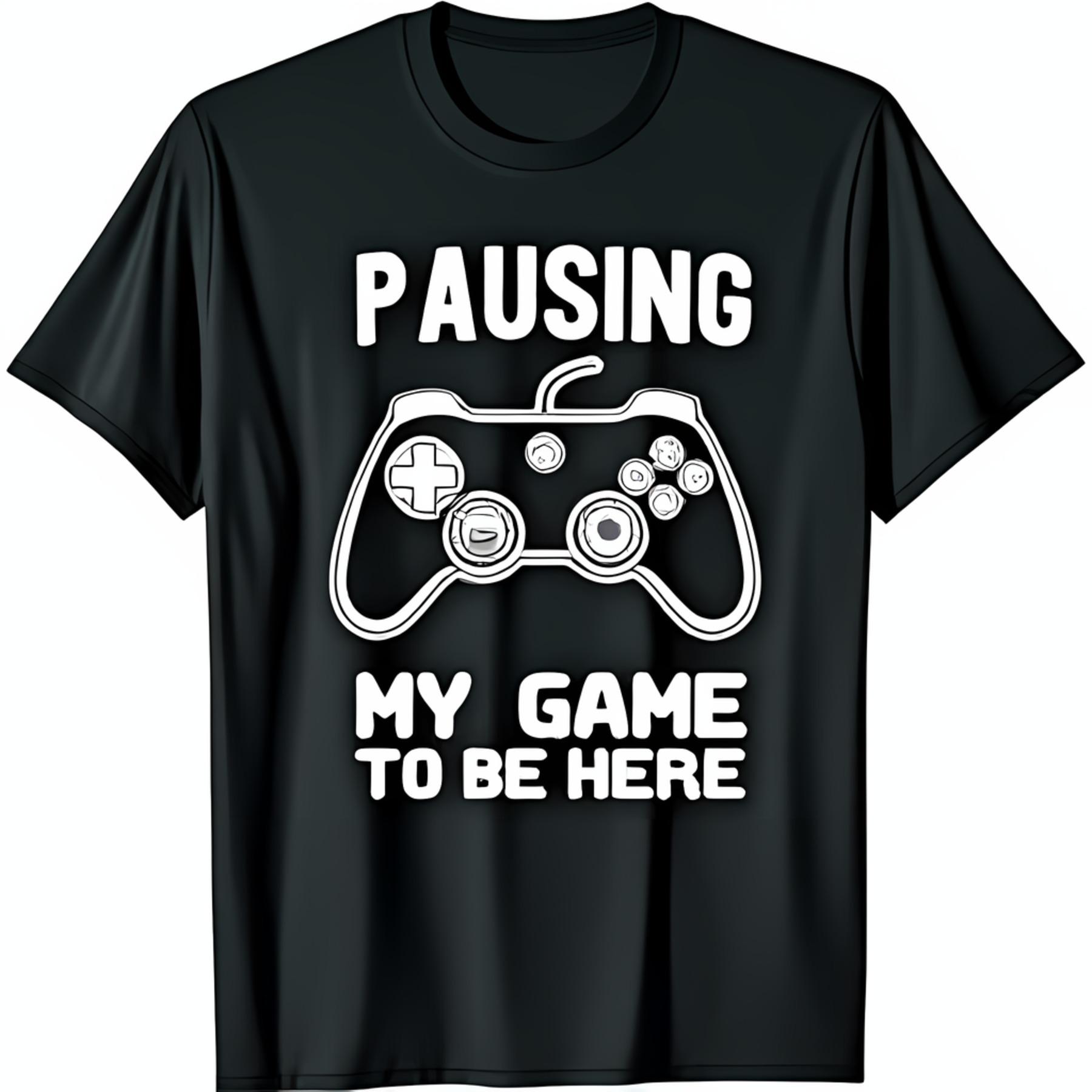 Black T-Shirt with 'Pausing My Game To Be Here' Graphic & Controller ...