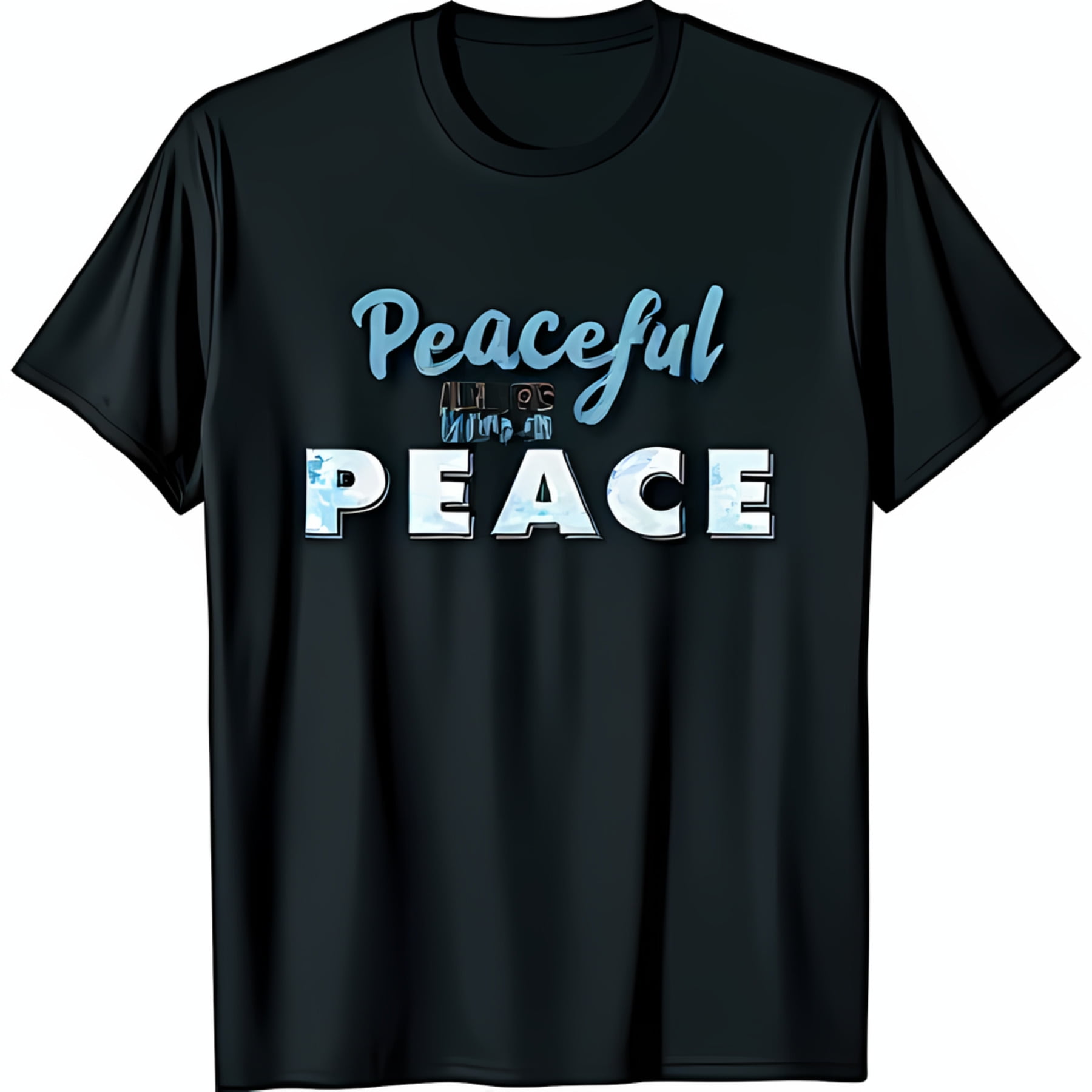 Black T-Shirt with Peaceful Lives in Peace Slogan Relaxed Fit Stylish ...