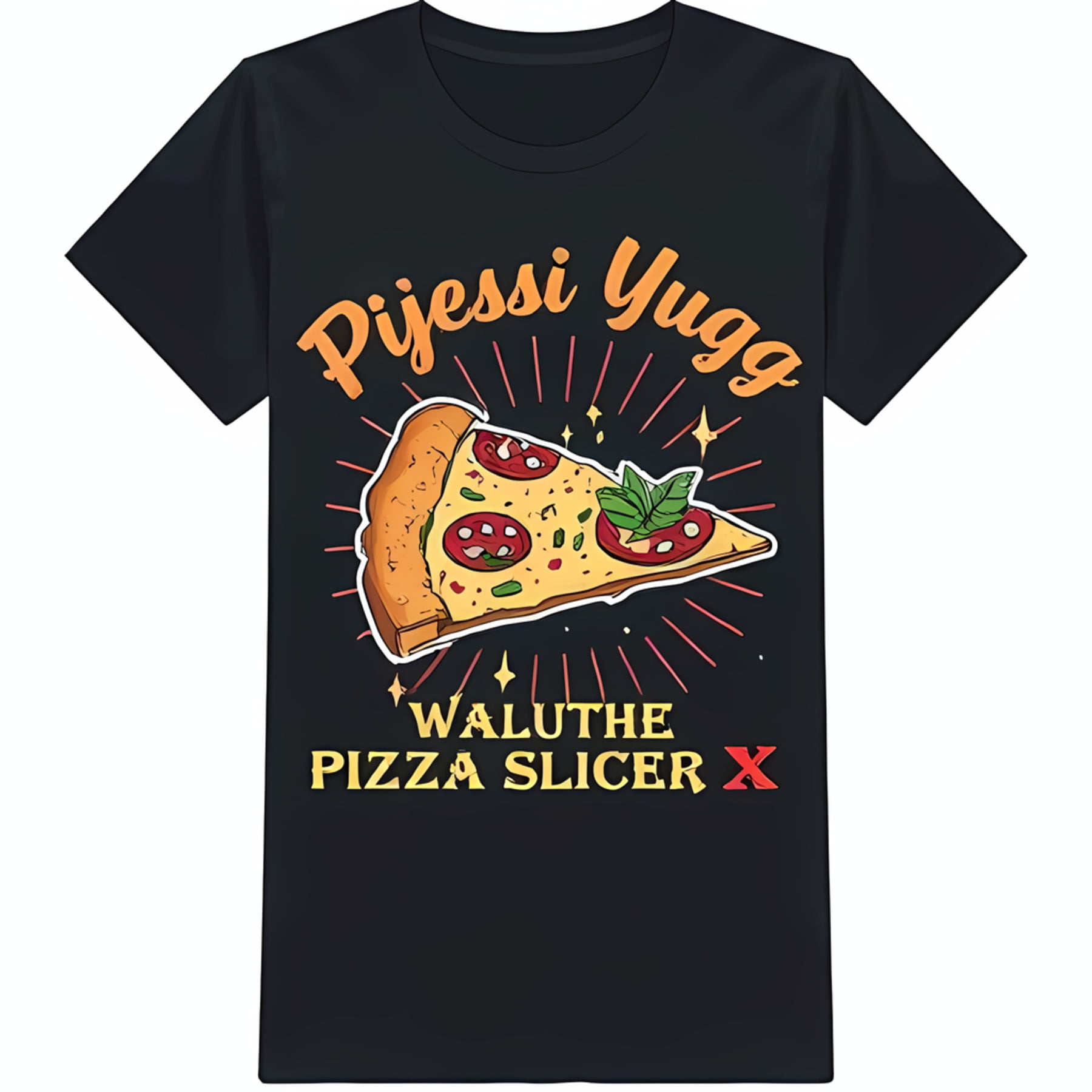 Black T-Shirt with Pepperoni & Pepper Pizza Graphic 'Pijessi Yugg ...