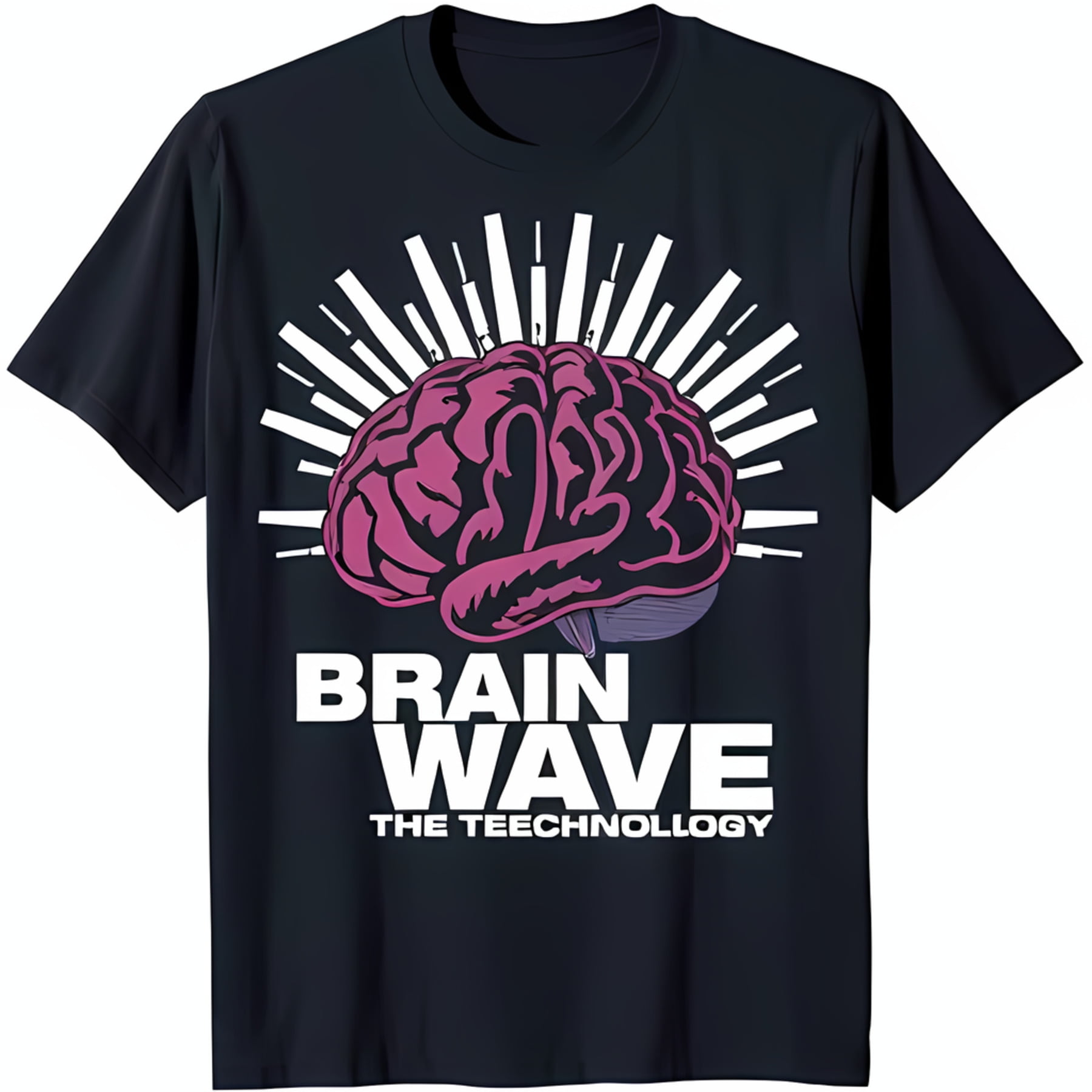 Black T-Shirt with Pink Brain Graphic and White Sun 'BRAIN WAVE THE ...