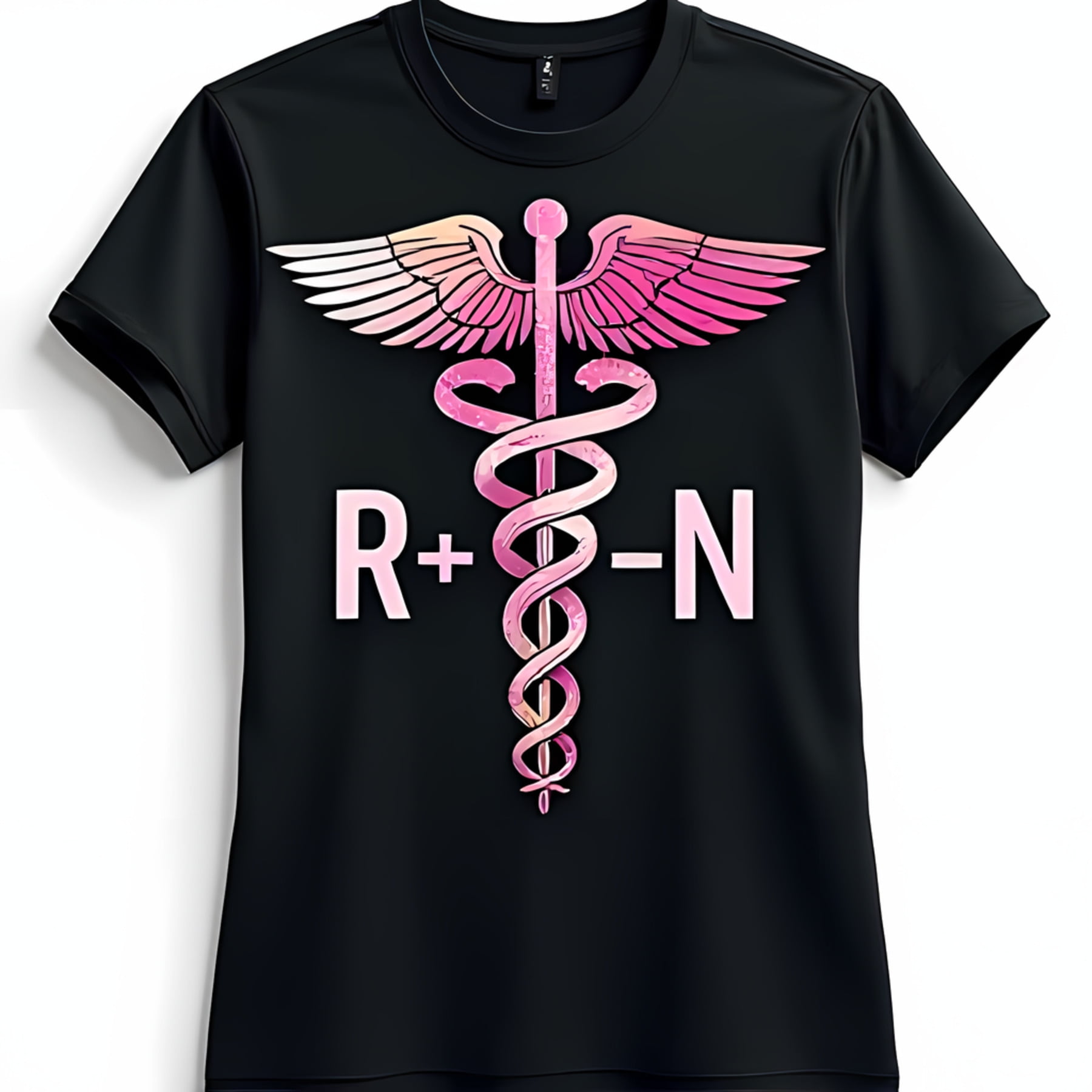 Black T-Shirt with Pink Caduceus Symbol & R N Text for Healthcare ...