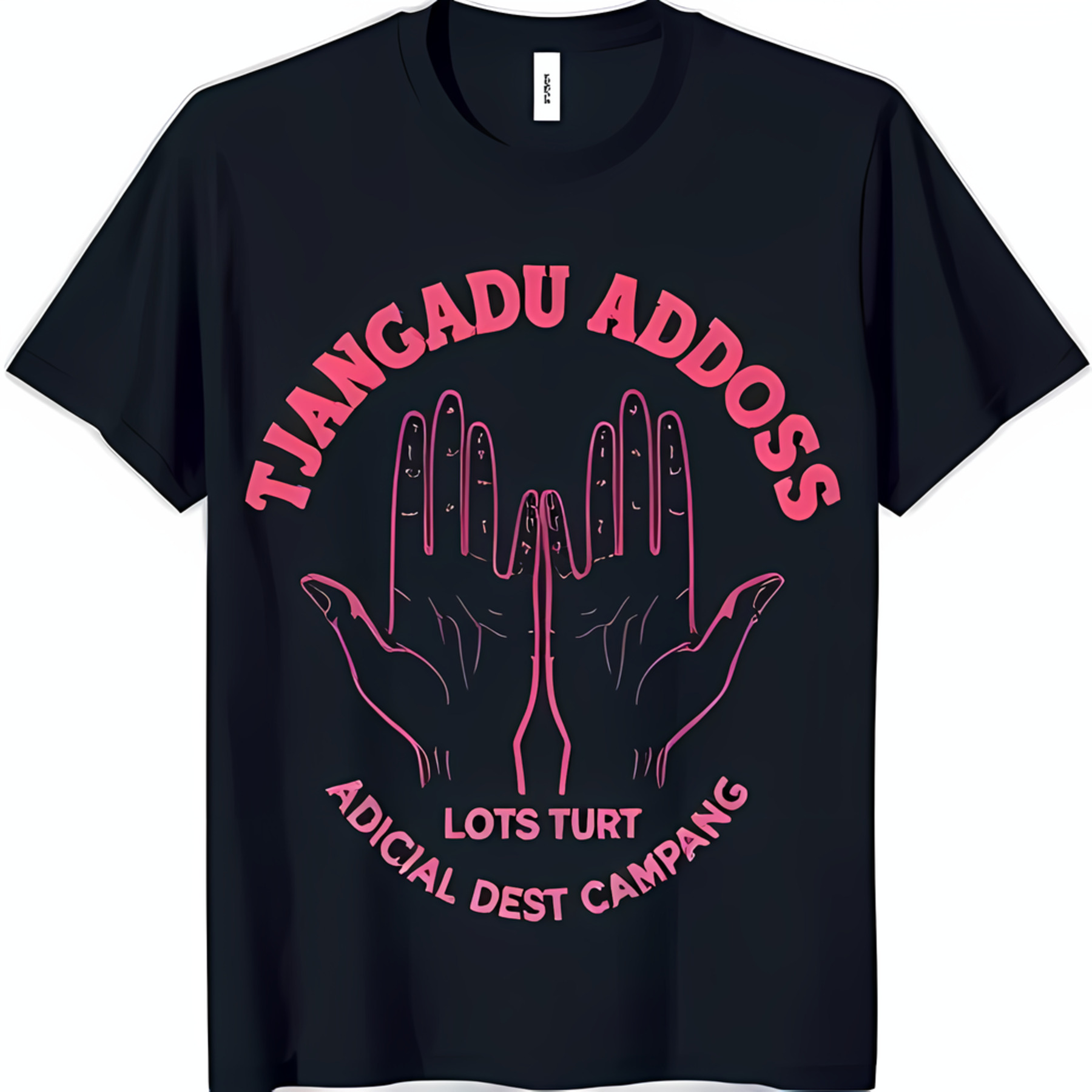Black T-Shirt with Pink Circle Design & Bold 'TJANGADU ADOSS' Text ...