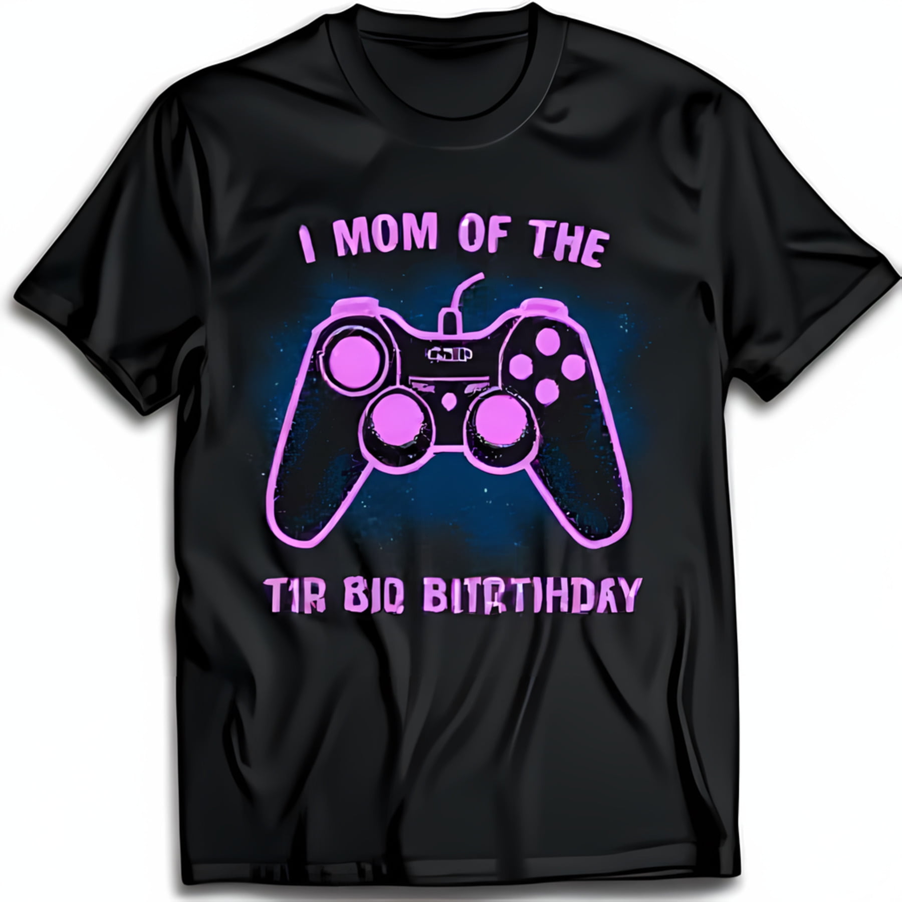 Black T-Shirt with Pink Controller Graphic 'I Mom of The Big Birthday ...
