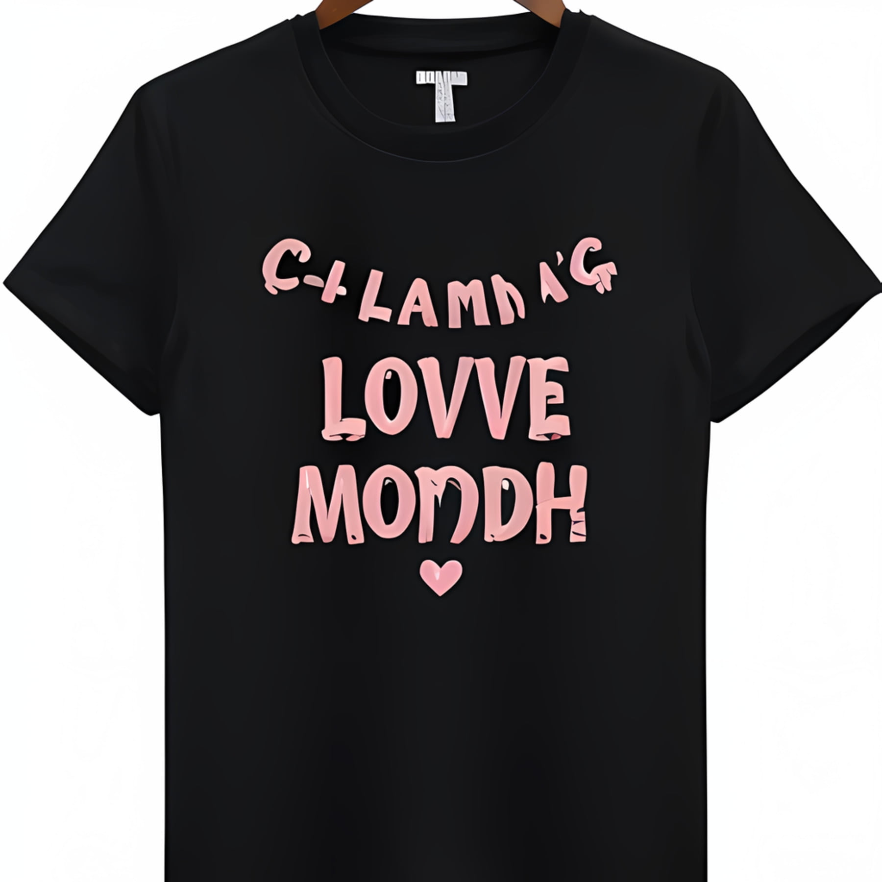 Black T-Shirt with Pink Cursive 'CLAIMING LOVE clubs love and mood ...