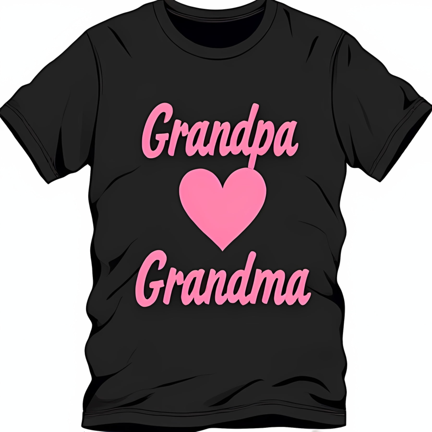 Black T-Shirt with Pink Cursive Grandpa & Grandma Design and Heart ...