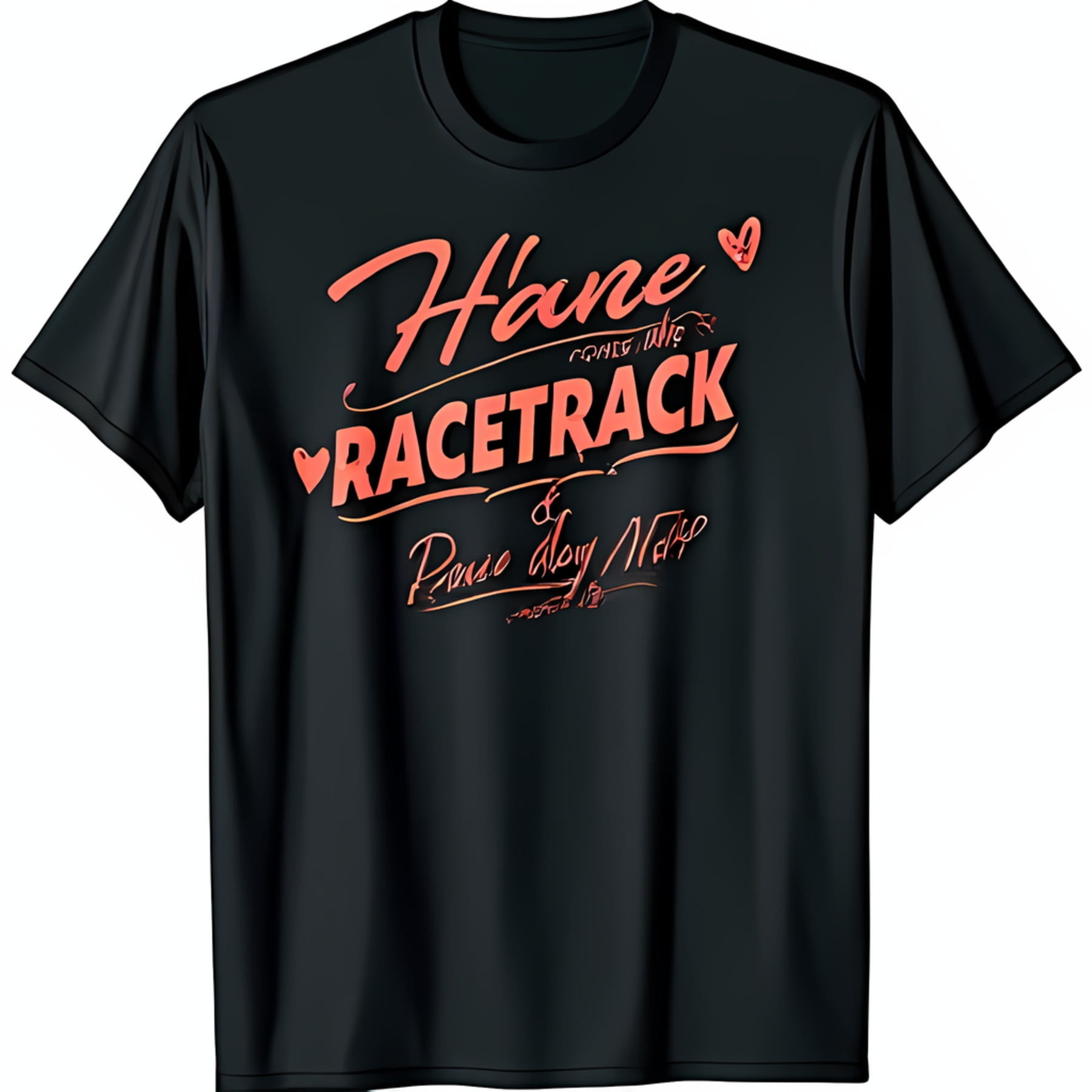Black T-Shirt with Pink Cursive Graphic Hane Race to the Racetrack ...