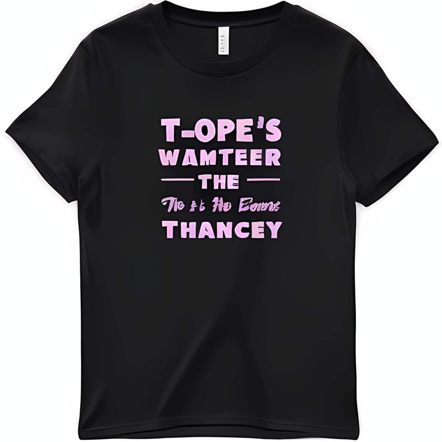 Black T-Shirt with Pink Cursive Text 'THE OPE'S WAMTeeR ' on WhiteFont ...