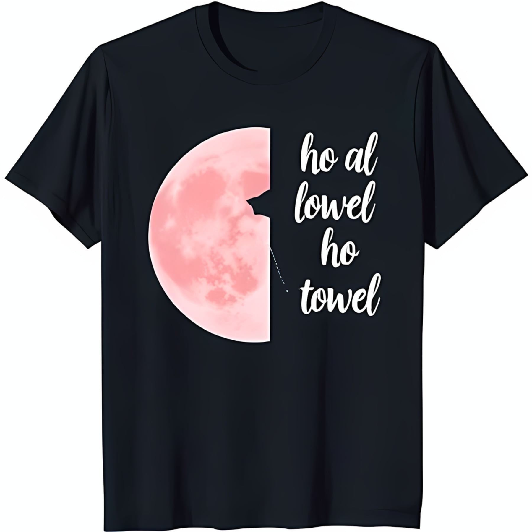 Black T-Shirt with Pink Design and 'ho al lowel ho towel' Text ...