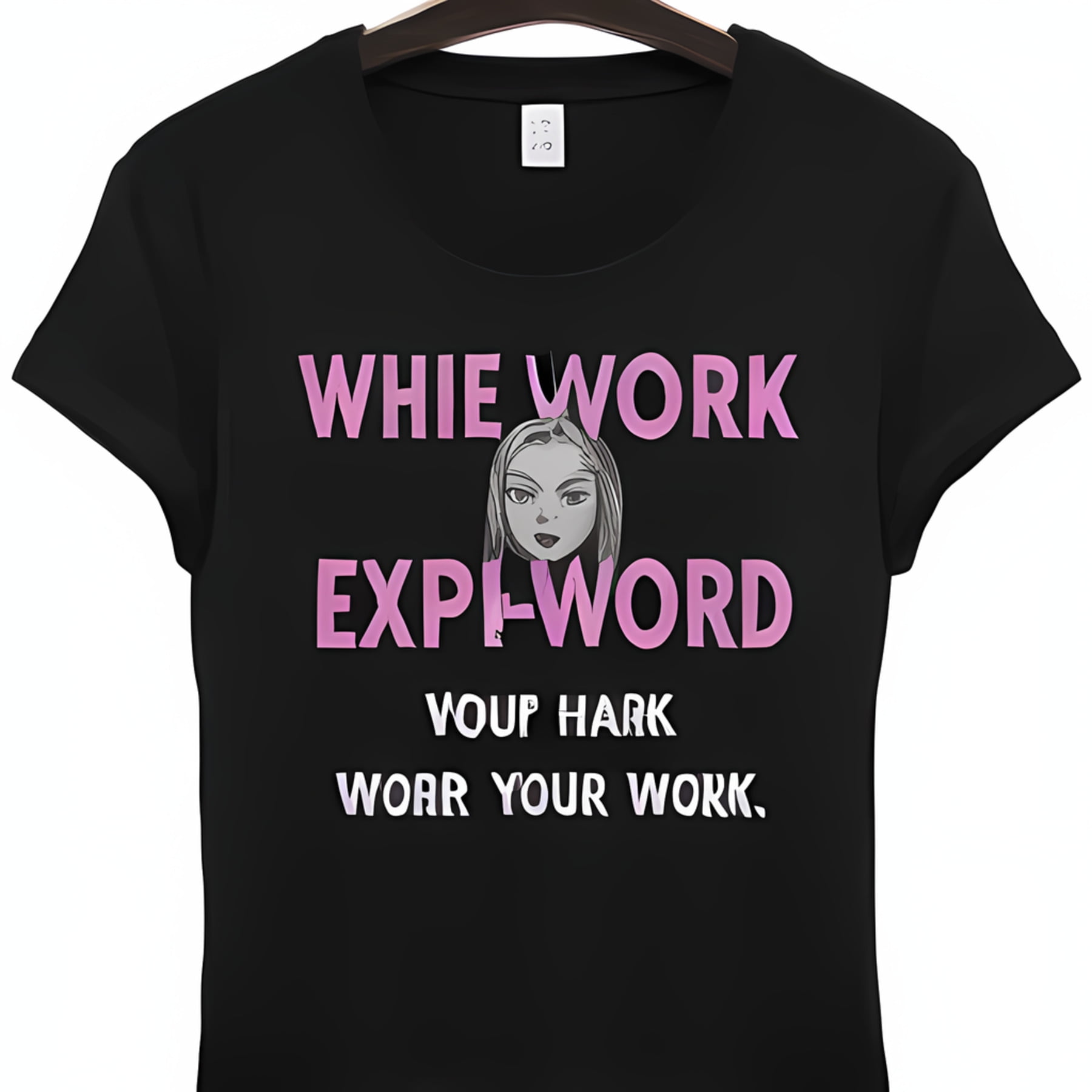 Black T-Shirt with Pink 'Dors Work Work Your Hark Elf Word' Design ...
