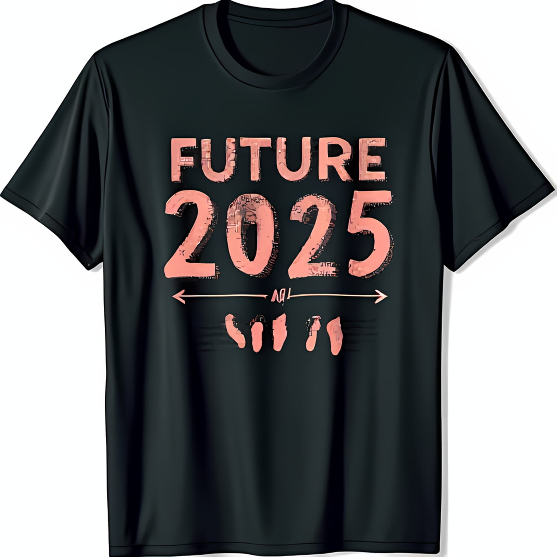 Black T-Shirt with Pink FUTURE 2025 Design & Right Arrow Footprints ...