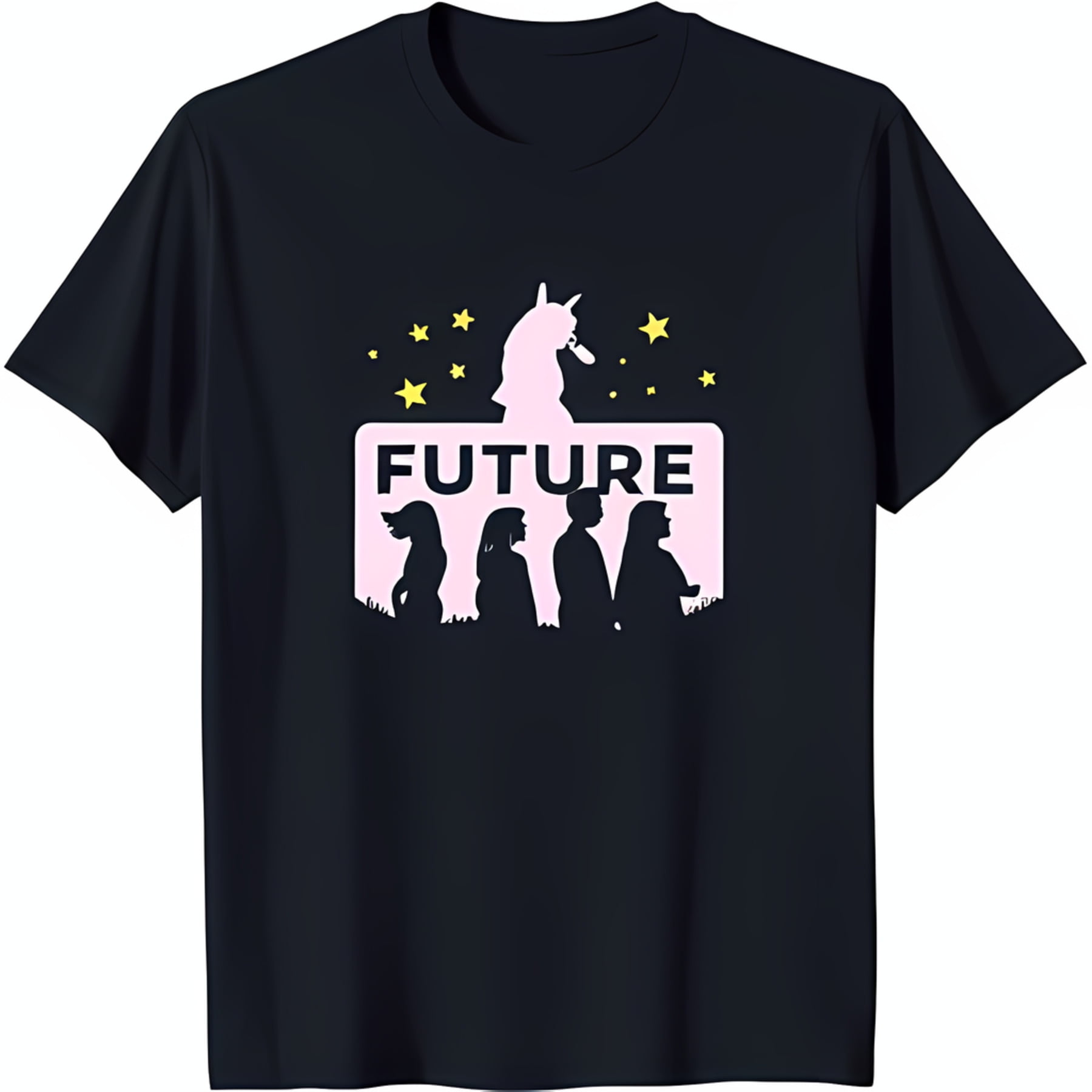 Black T-Shirt with Pink FUTURE Rectangle Silhouettes & Stars Design ...