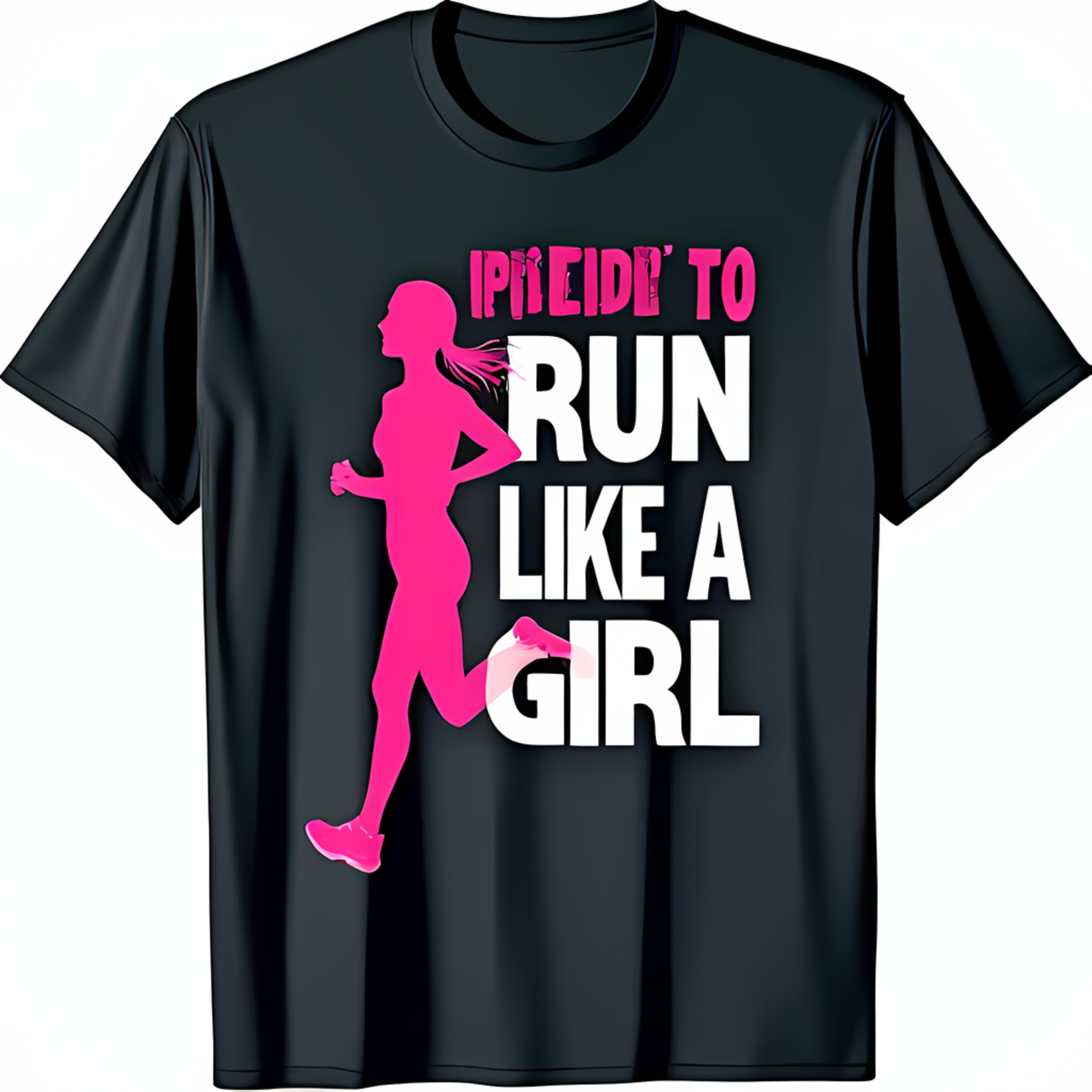 Black T-Shirt with Pink Female Runner Prepare to Run Like a Girl ...