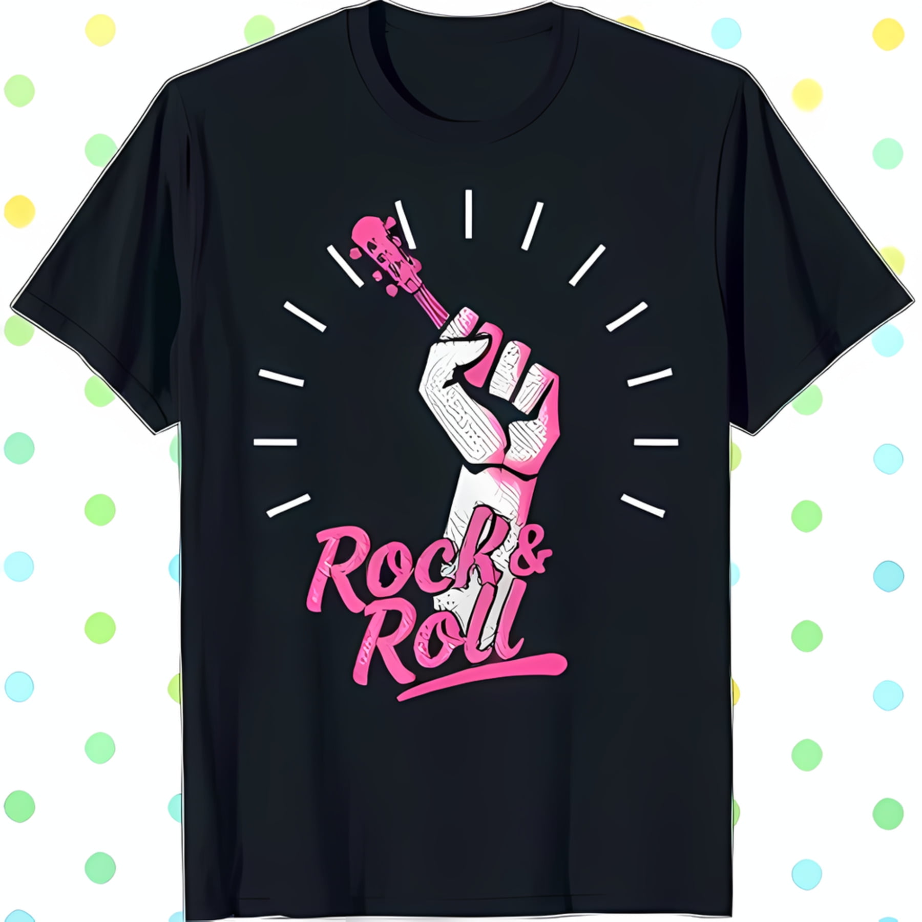 Black T-Shirt with Pink Fist & Graphic Rock & Roll Design - Walmart.com