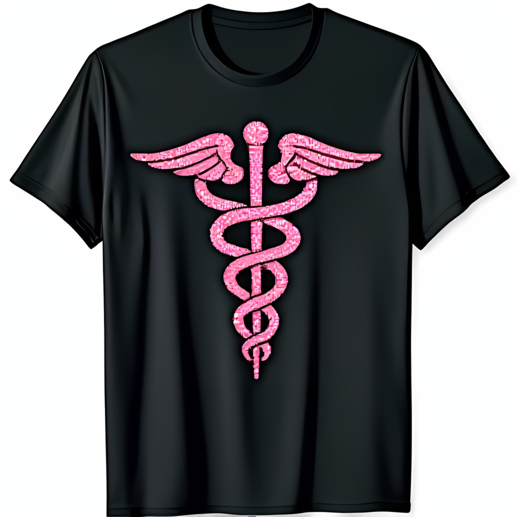 Black T-Shirt with Pink Glitter Caduceus Symbol Eye Catching - Walmart.com