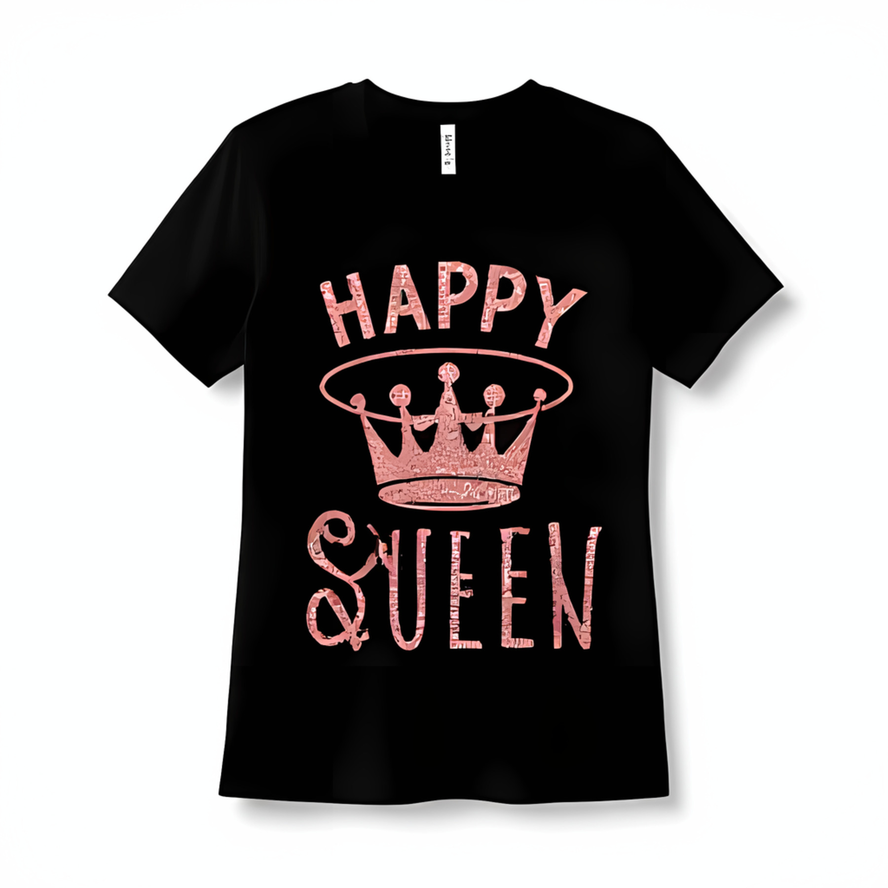 Black T-Shirt with Pink Glitter 'Happy Queen' Crown Graphic Cute ...