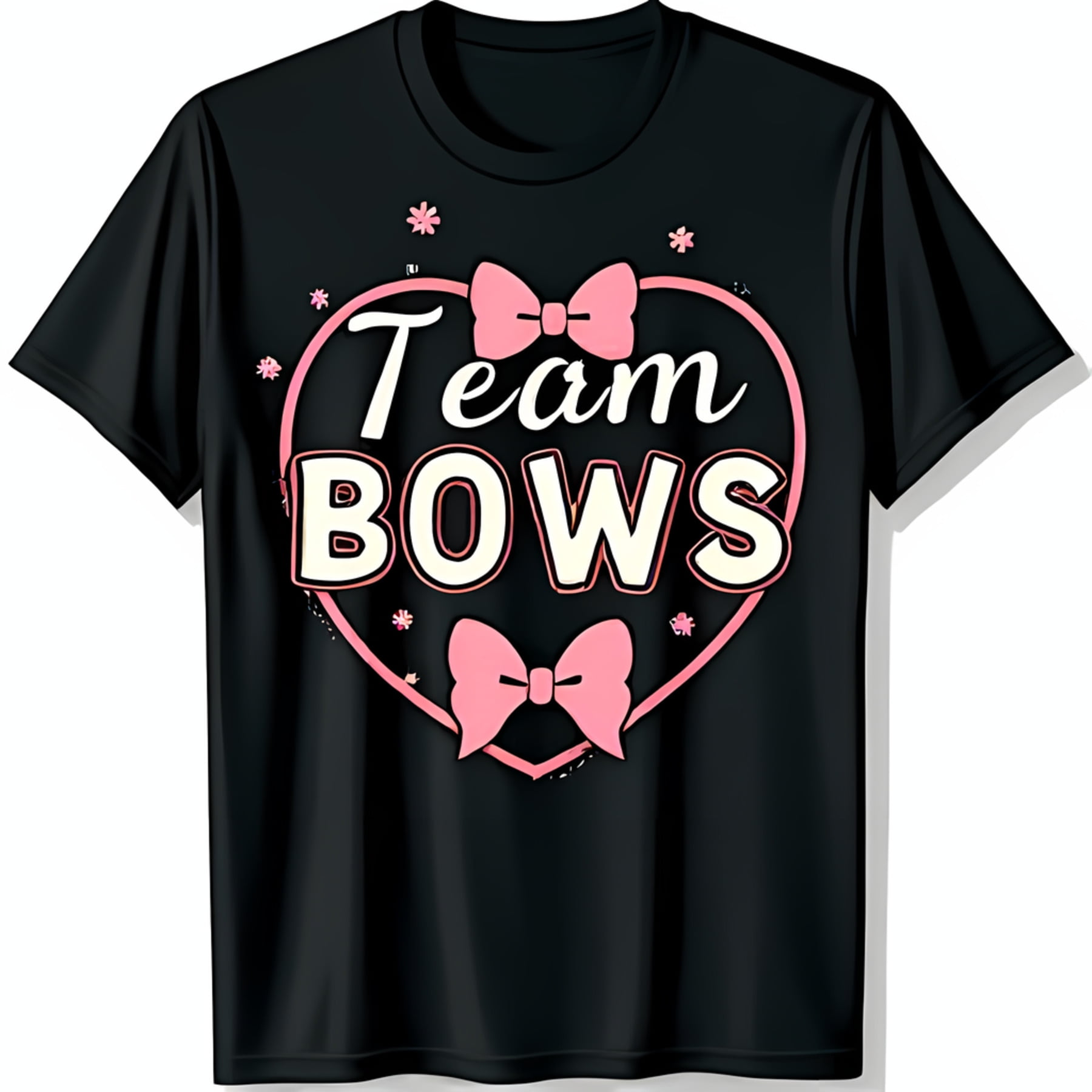 Black T-Shirt with Pink Heart Design Team Bows Text Bows & Stars ...