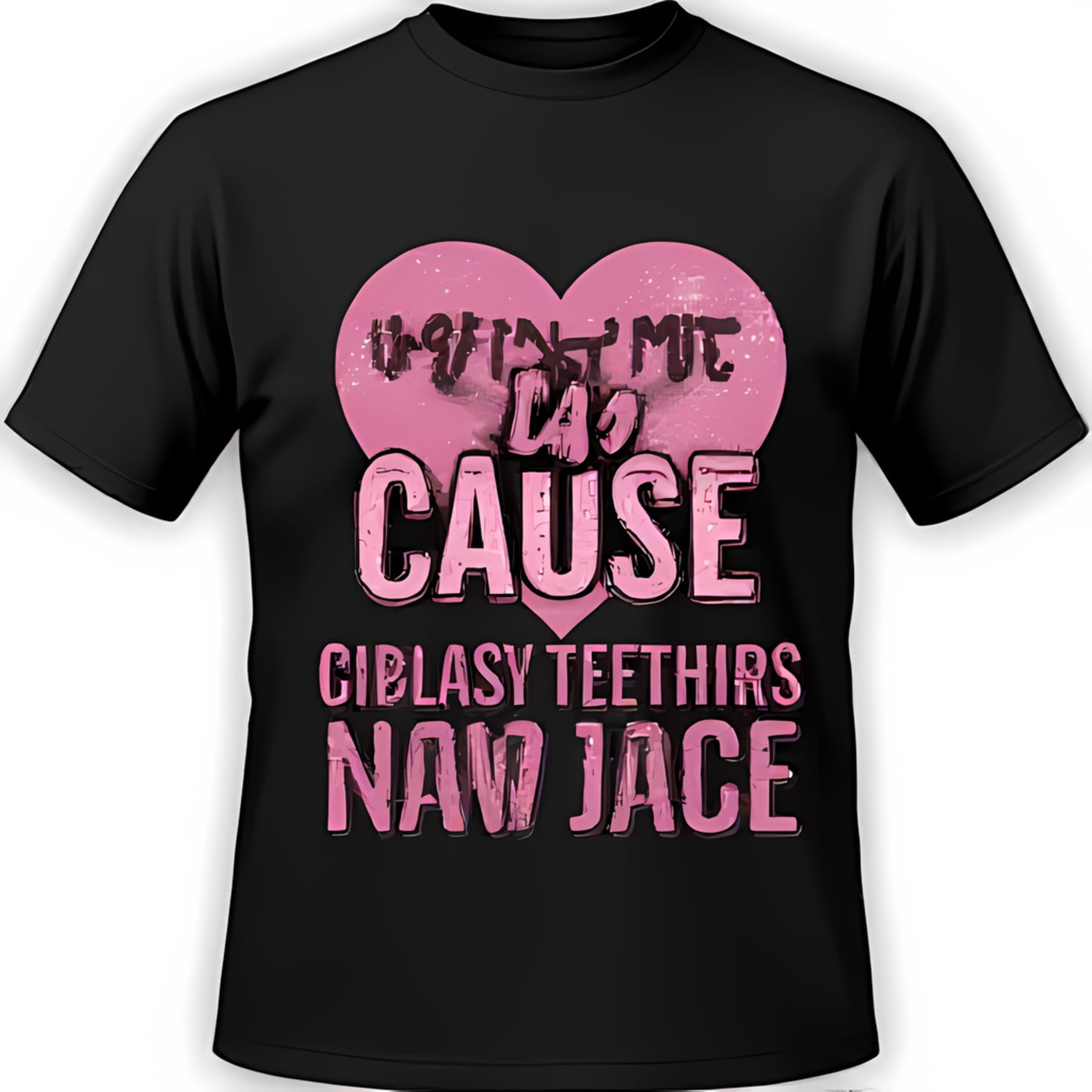 Black T-Shirt with Pink Heart Graphic I DIDN T MUTE DA CAUSE & Fun Text ...