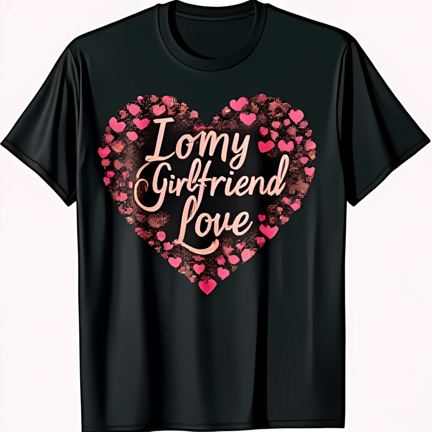 Black T-Shirt with Pink Heart Graphic & I Love My Girlfriend Text ...