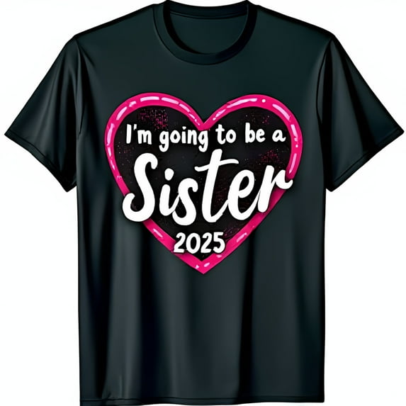 Black T-Shirt with Pink Heart Graphic 'I'm Going to Be a Sister 2025 ...