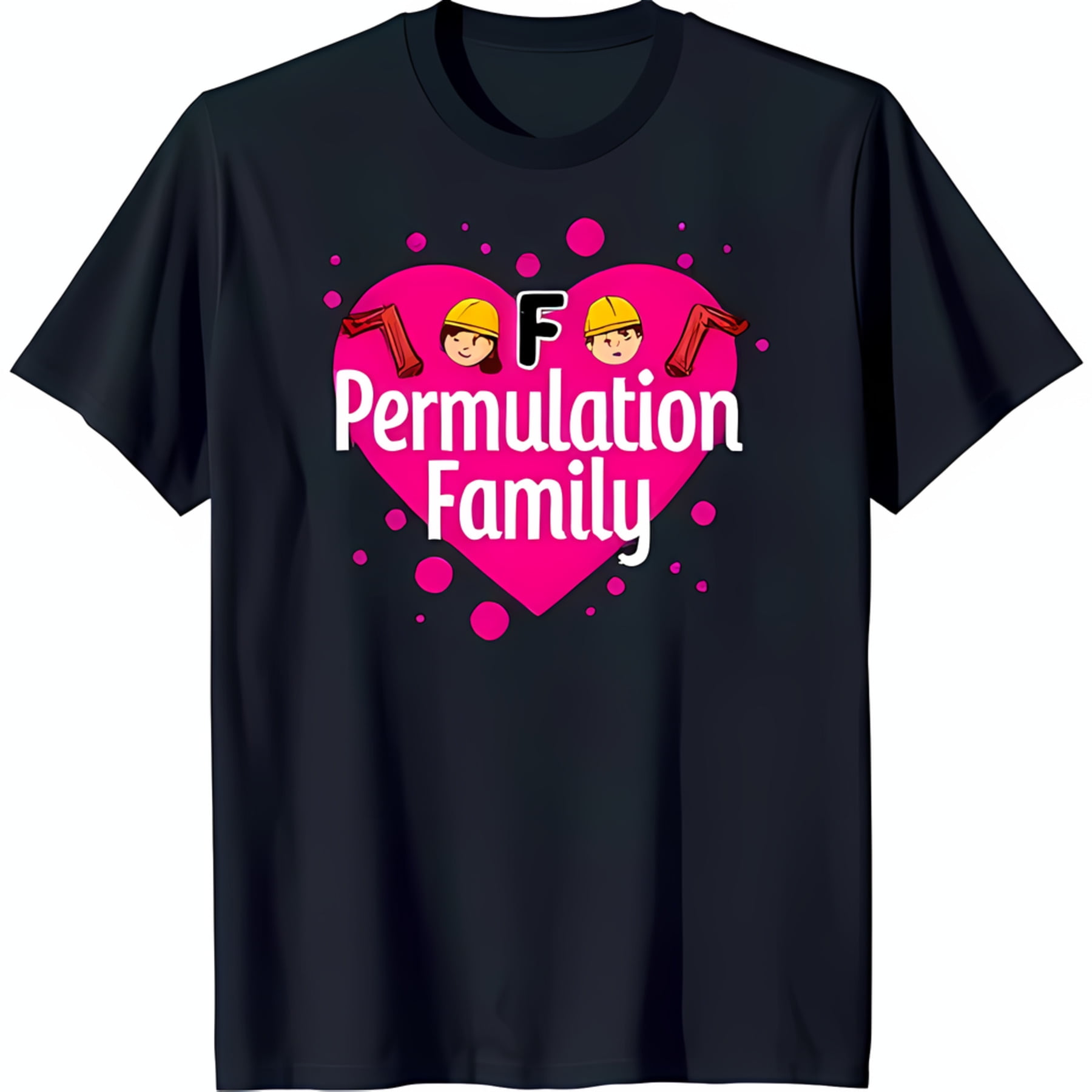 Black T-Shirt with Pink Heart Graphic 'Permutation Family' Design ...