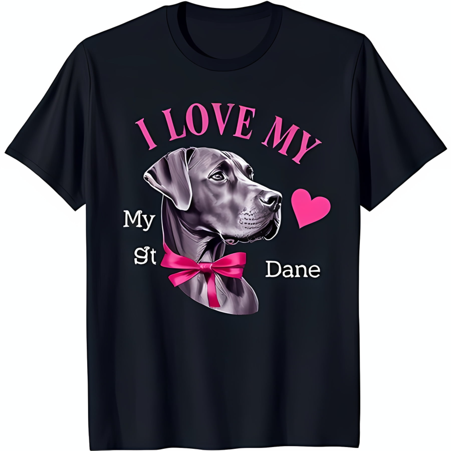 Black T-Shirt with Pink Heart & Great Dane Graphic I Love My Great Dane ...