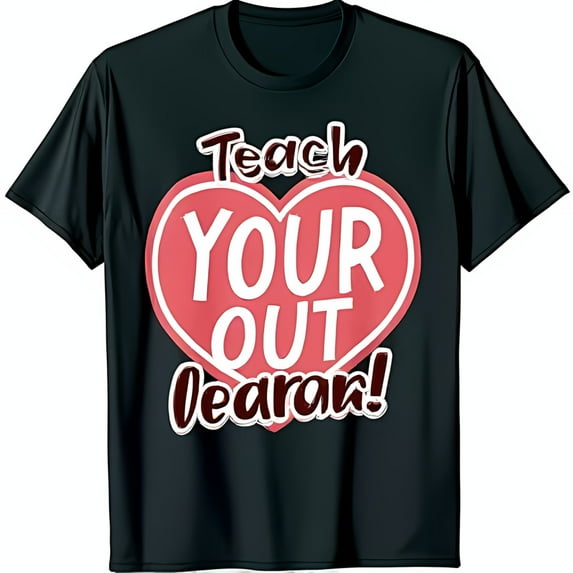 Black T-Shirt with Pink Heart YOUR OUT in White Teach in Red Dearon in ...
