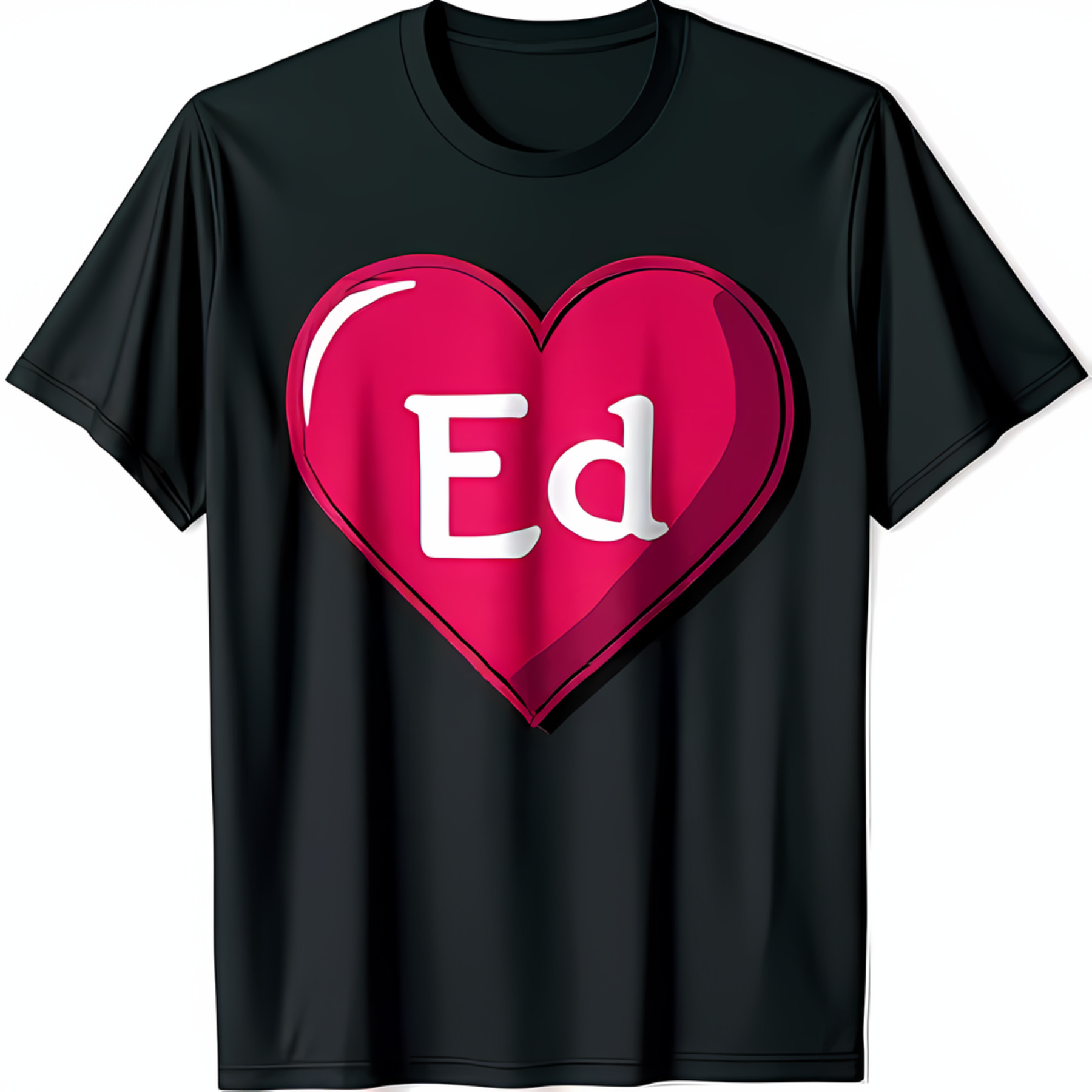 Black T-Shirt with Pink Heart and 'Ed' in White Letters for Ed Lovers ...