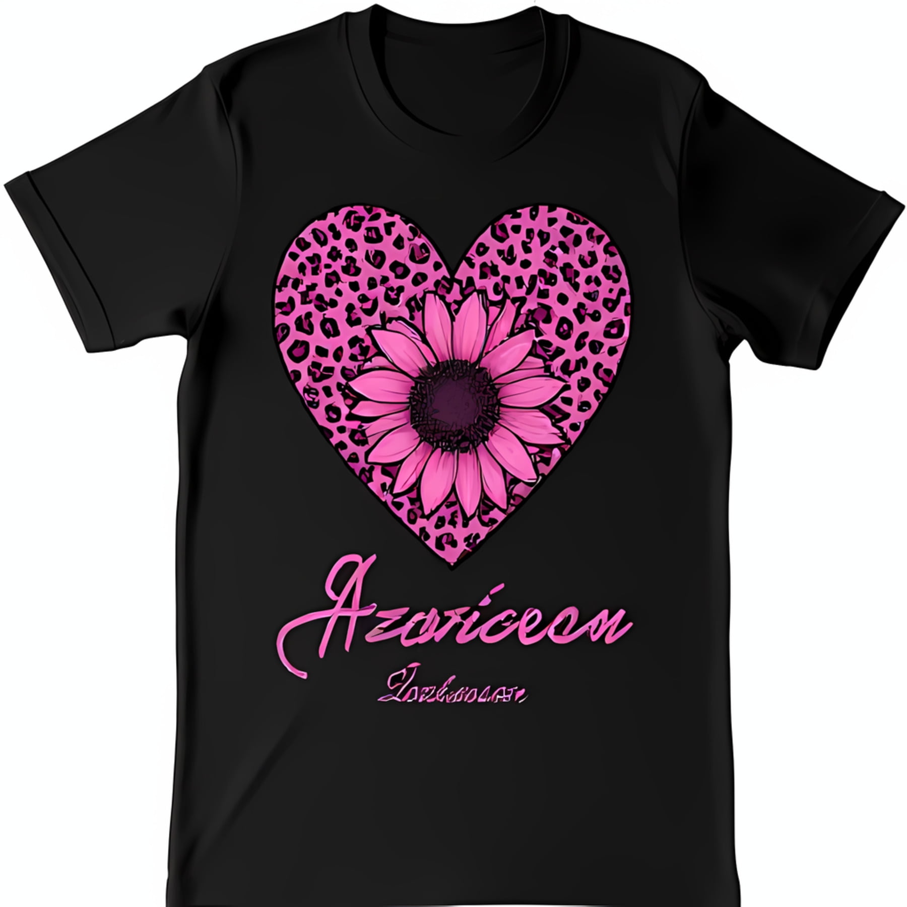 Black T-Shirt with Pink Print Heart & Sunflower Design Azoríceon ...
