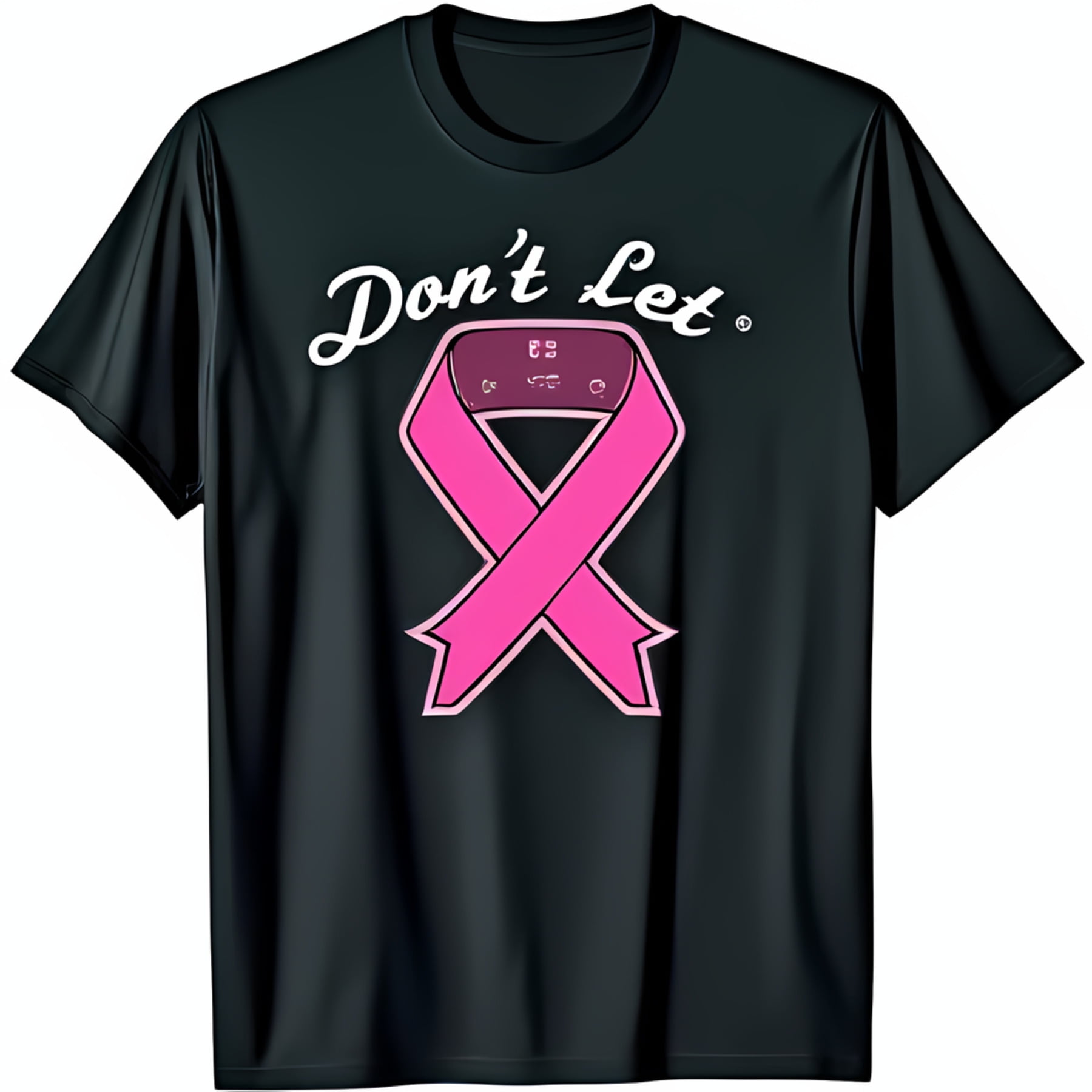 Black T-Shirt with Pink Ribbon Bow and Don t Let White Cursive Design ...