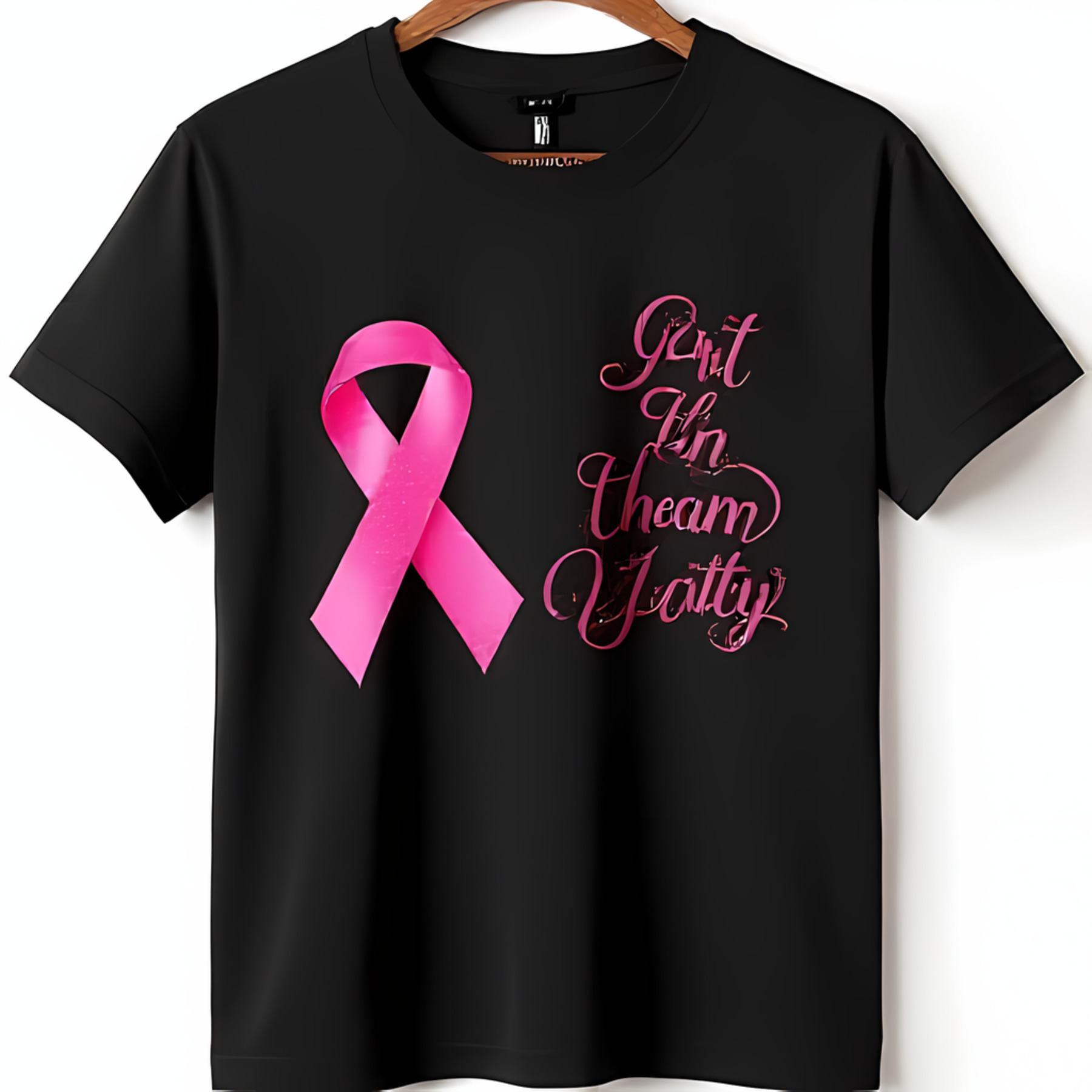 Black T-Shirt with Pink Ribbon & Cursive Grit In Theam Yatty - Walmart.com