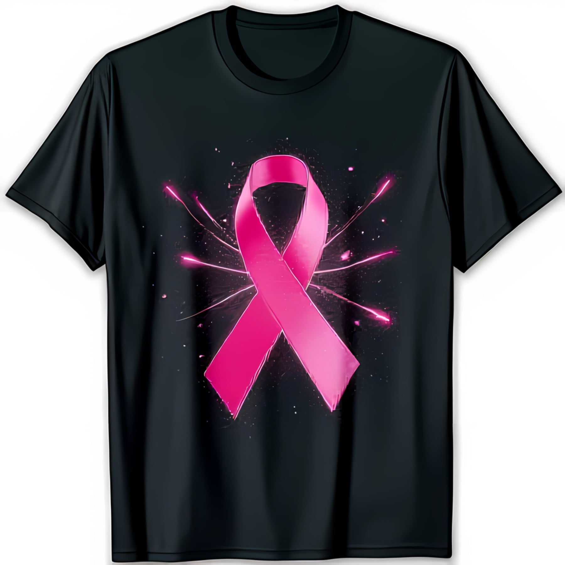 Black T-Shirt with Pink Ribbon Design & Spark Burst - Walmart.com