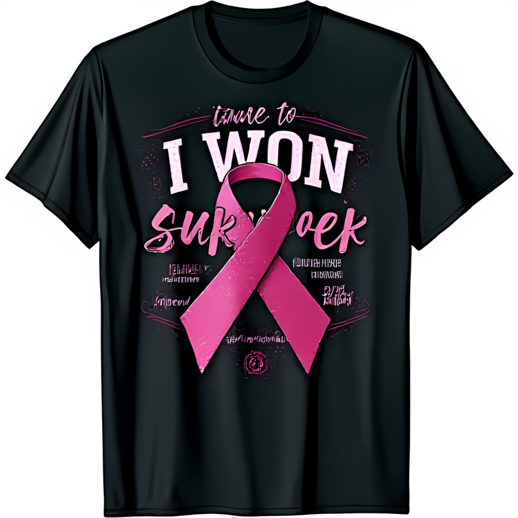 Black T-Shirt with Pink Ribbon Design ' to I Won Survive' - Walmart.com