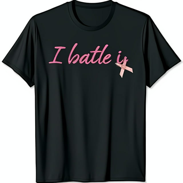 Black T-Shirt with Pink Ribbon & I Battle It Cursive Script - Walmart.com