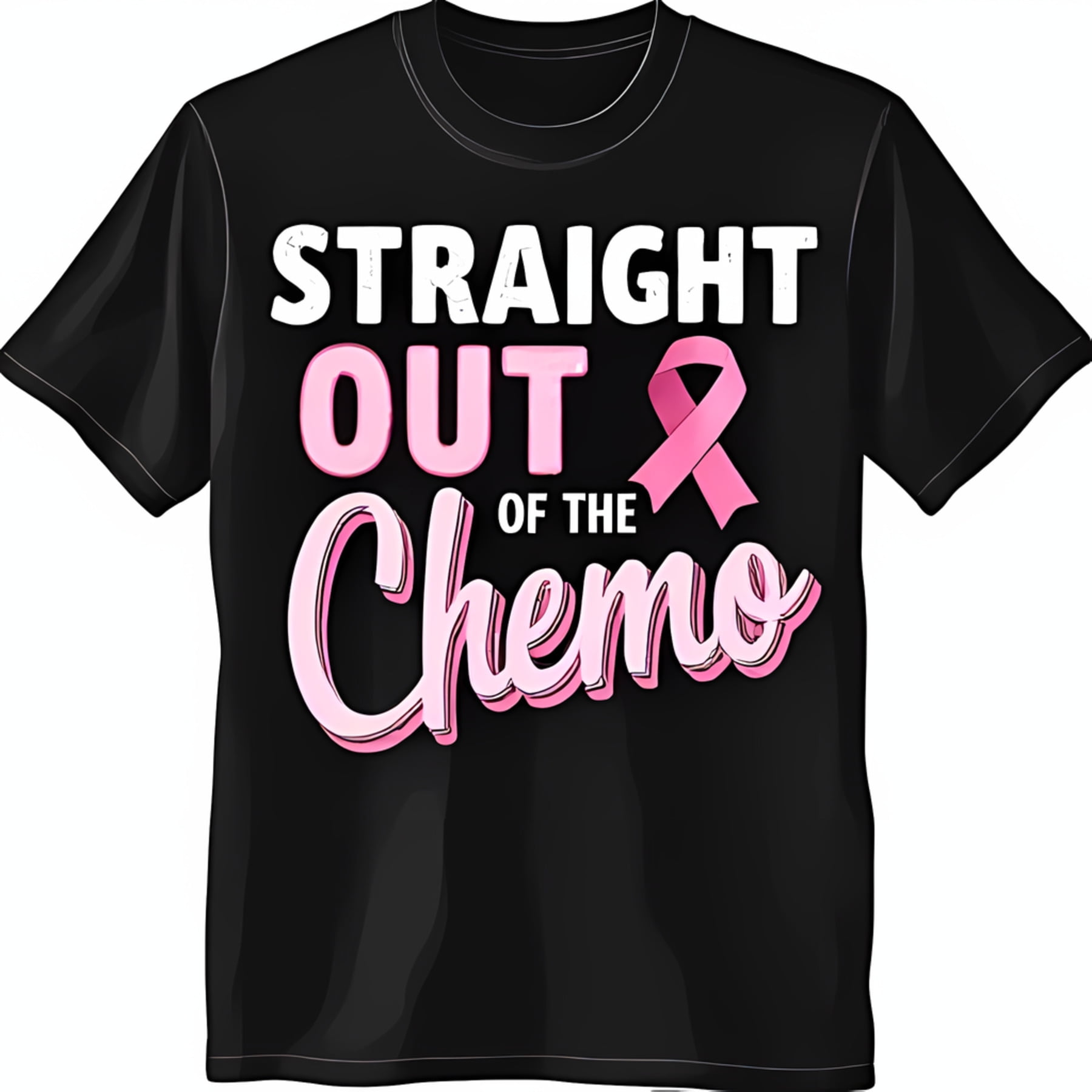 Black T-Shirt with Pink Ribbon & ' Out of the Chemo' Graphic - Walmart.com