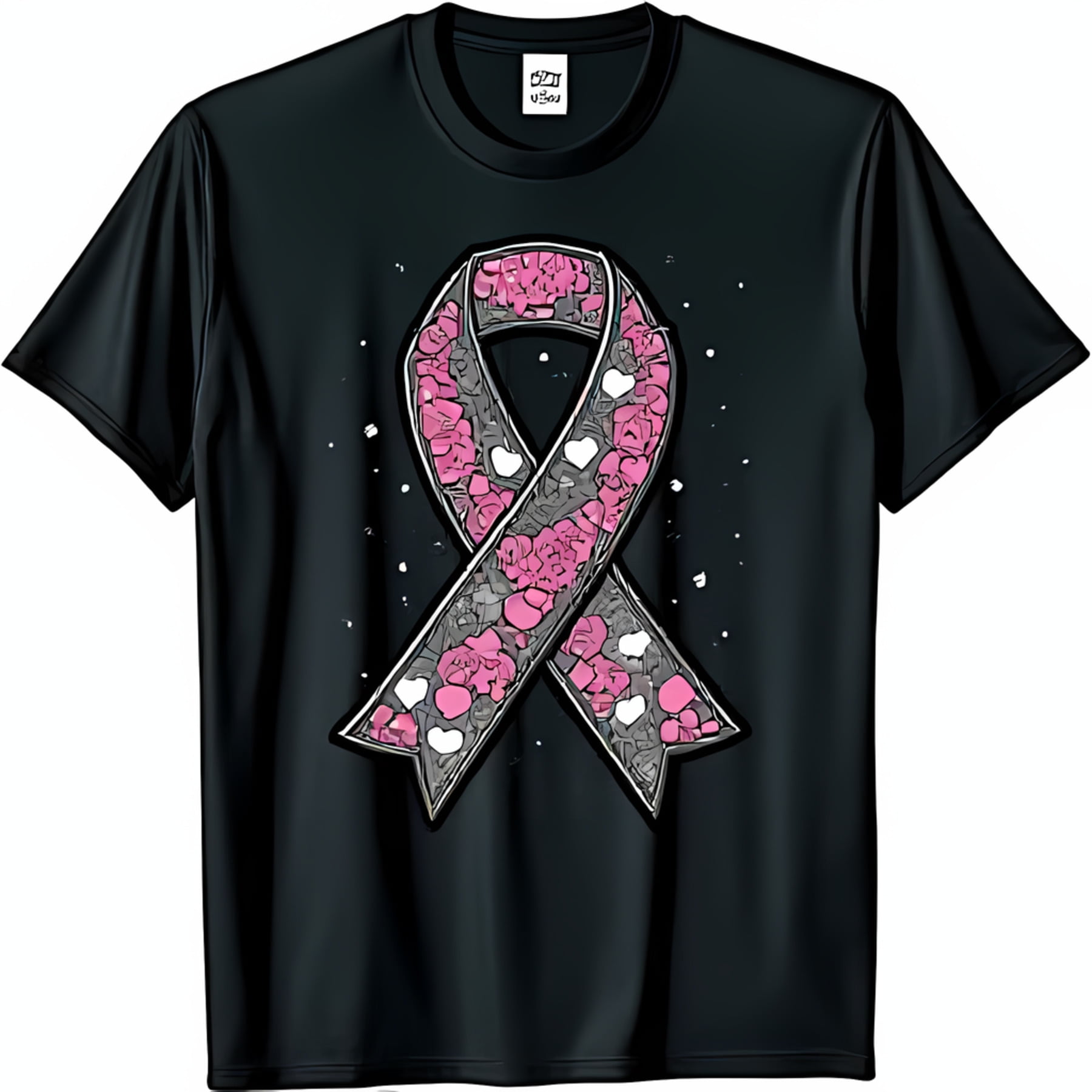 Black T-Shirt with Pink Ribbon & Roses Graphic - Walmart.com