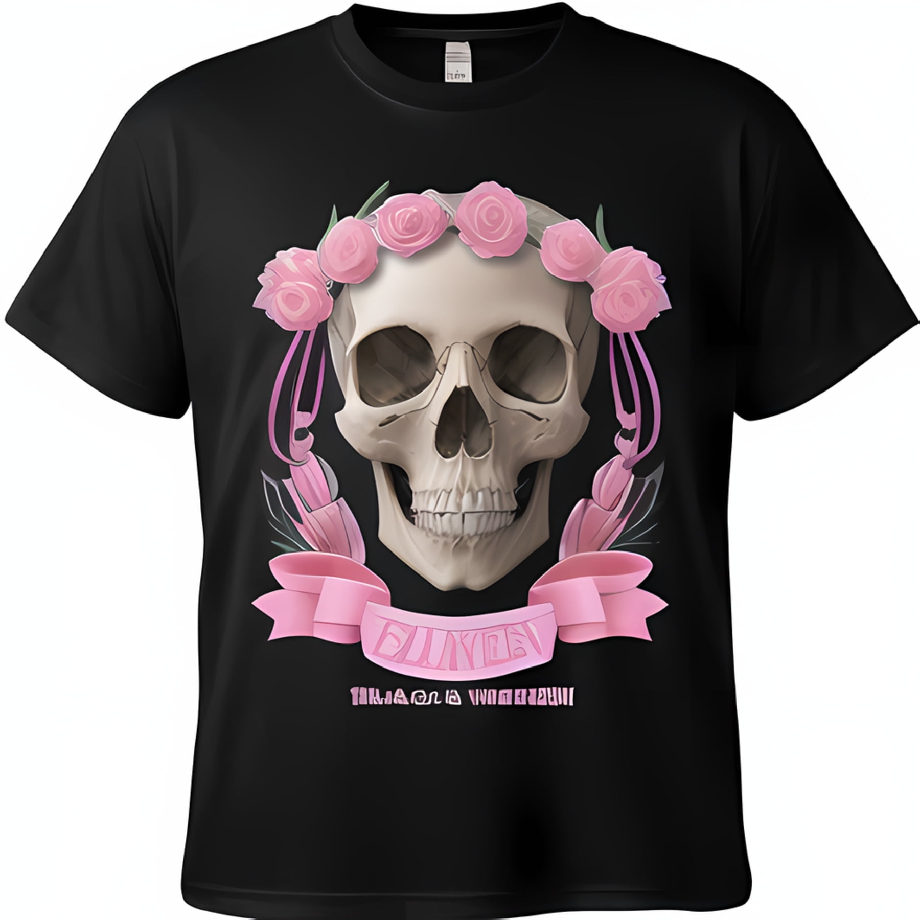 Black T-Shirt with Pink Roses and Ribbon Design PasTeel Colors T-Shirts ...