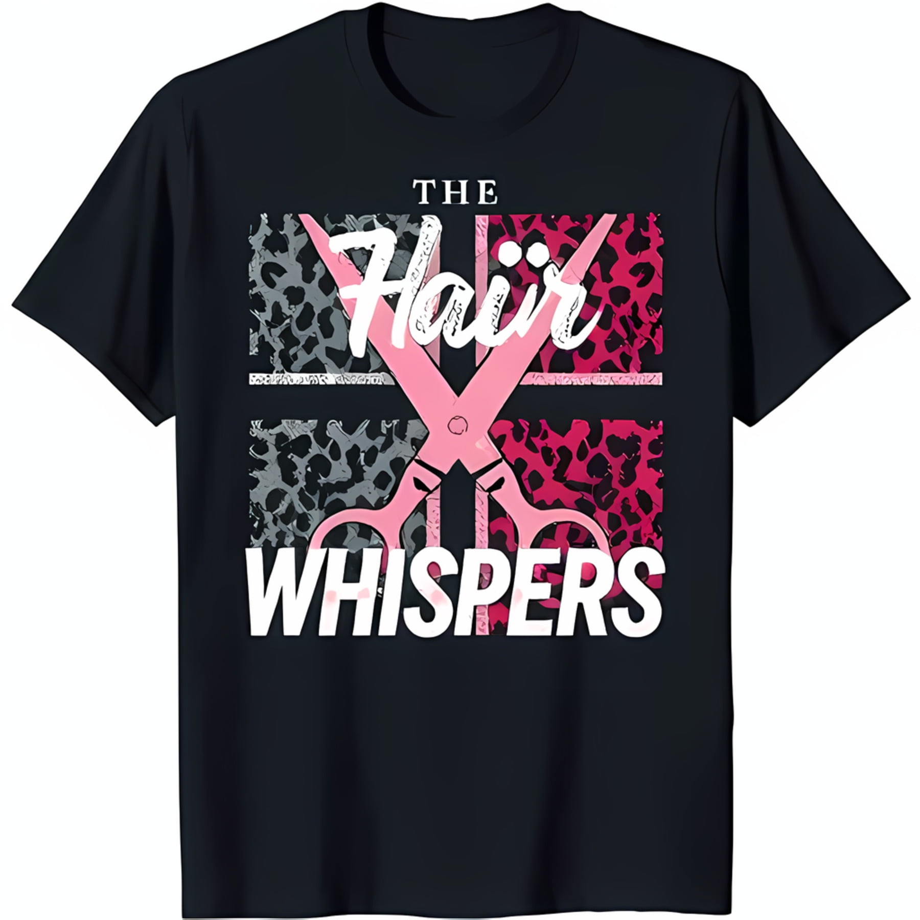 Black T-Shirt with Pink Shears Graphic & Print 'The Hair Whispers ...