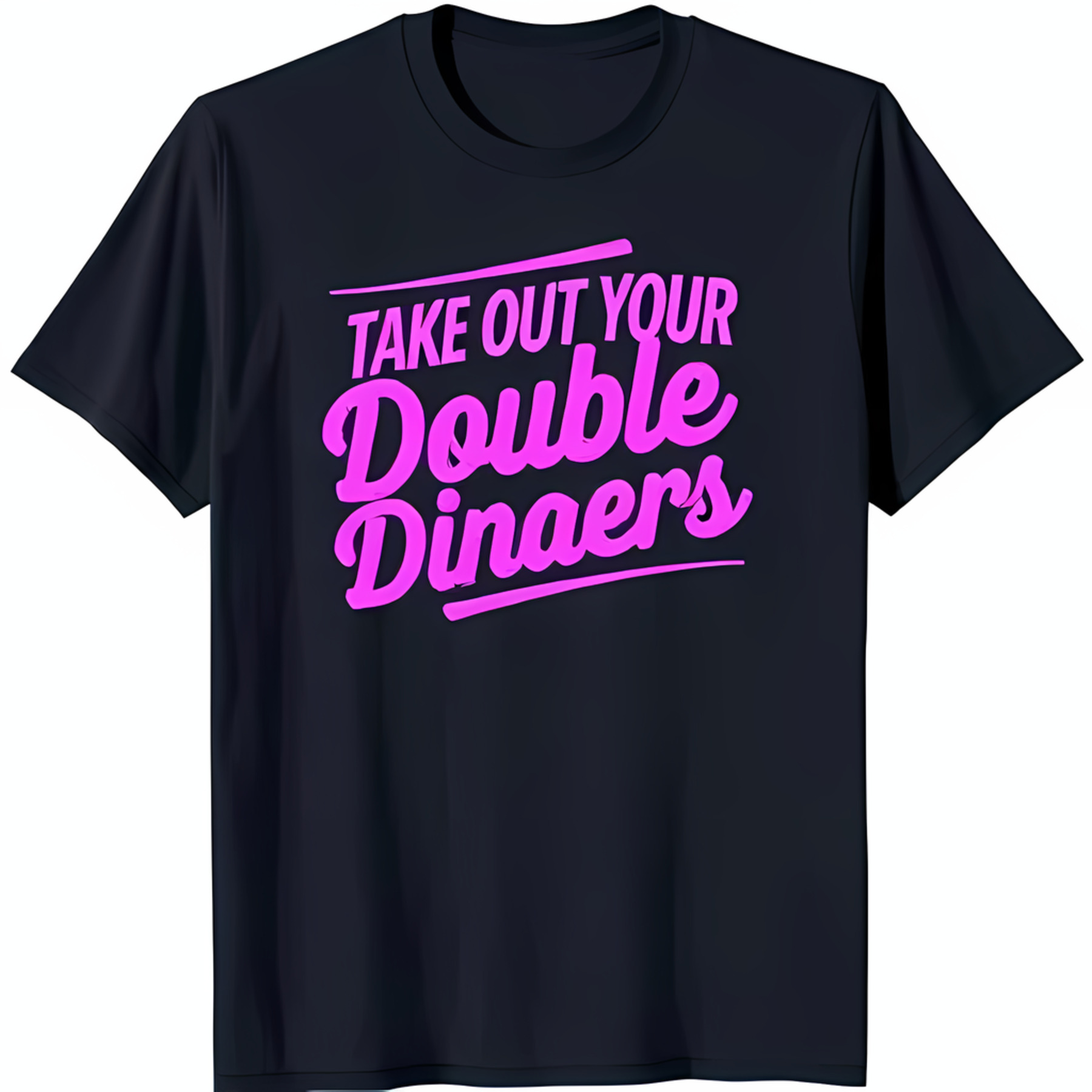 Black T-Shirt with Pink 'Take Out Your Double ' Graphic Design ...